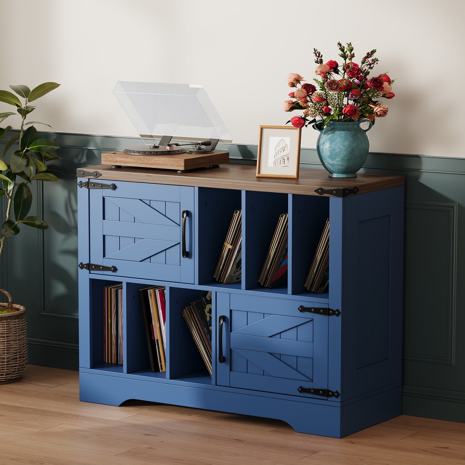Gaderth 39 Inch Large Record Player Stand Vinyl Record Storage Cabinet ...