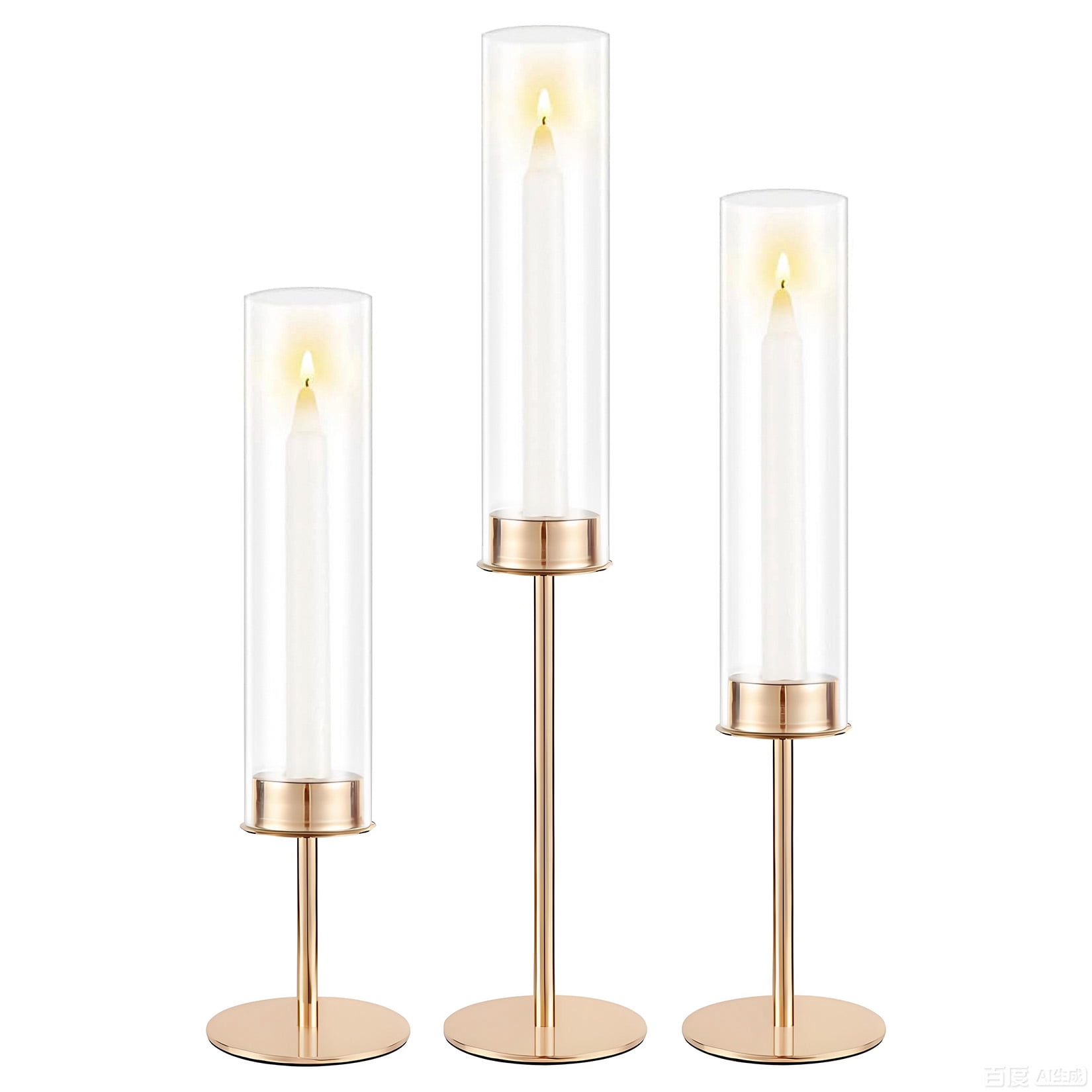Gaderth 3pcs Hurricane Glass Candle Holders Gold, Tall Metal Windproof ...