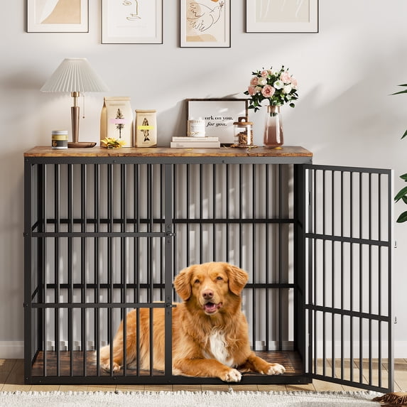 Gaderth 47 Inch Dog Crate Furniture with 3 Lockable Doors, Heavy Duty ...