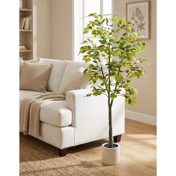 Gaderth 6FT Tall Artificial Lemon Tree with Pot, Fake Lemon Tree with ...