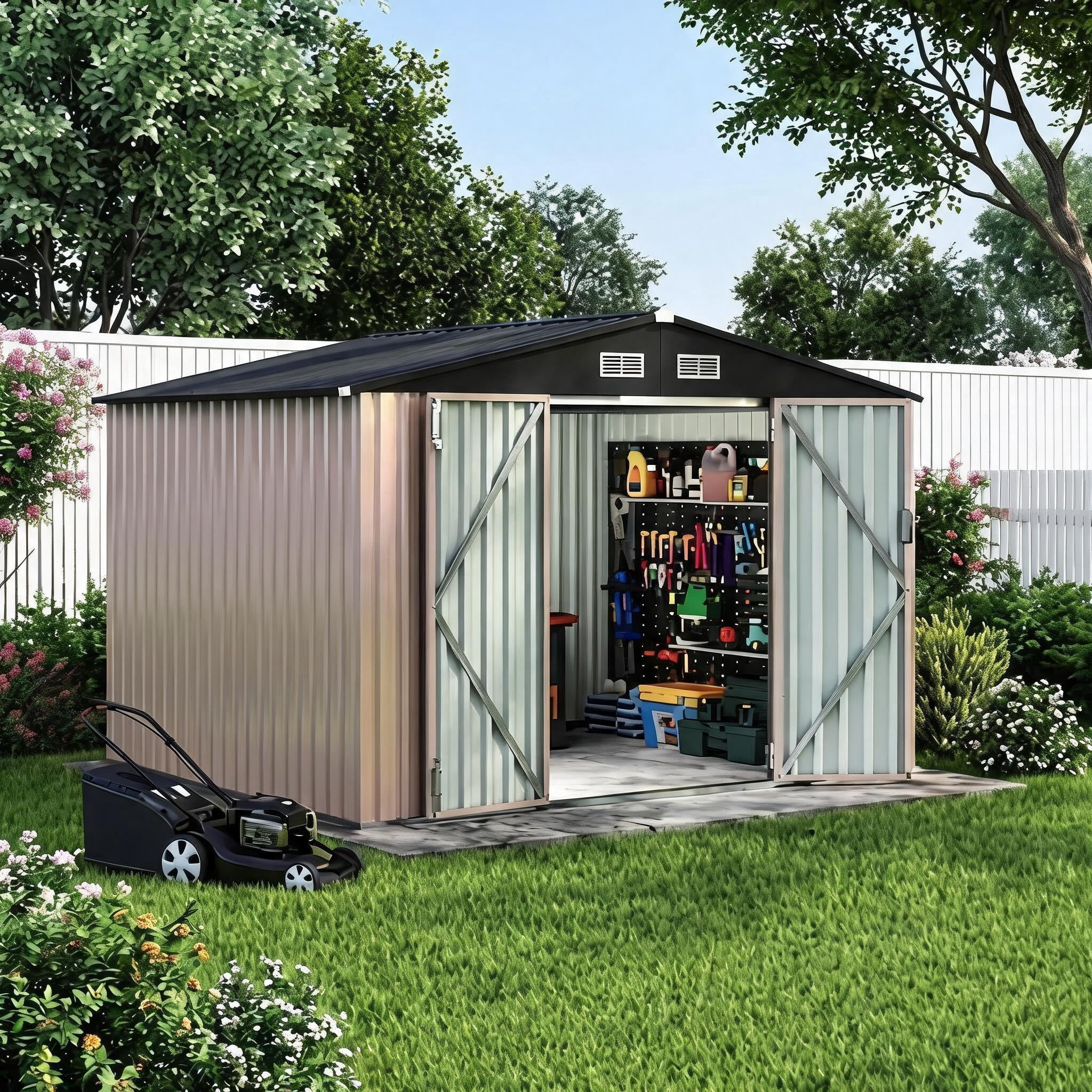 Gaderth 6x8 Ft Outdoor Storage Shed With Doors & Slooping Roof,Backyard ...