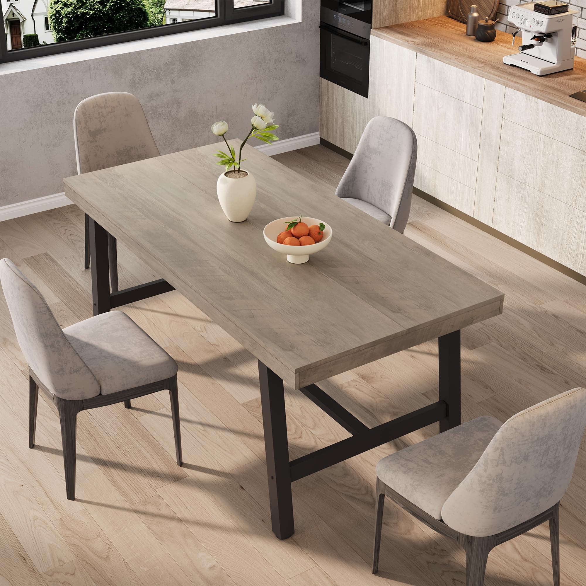 Gaderth 70.87 Large Long Dining Table for 6-8 People, Rustic Wood ...