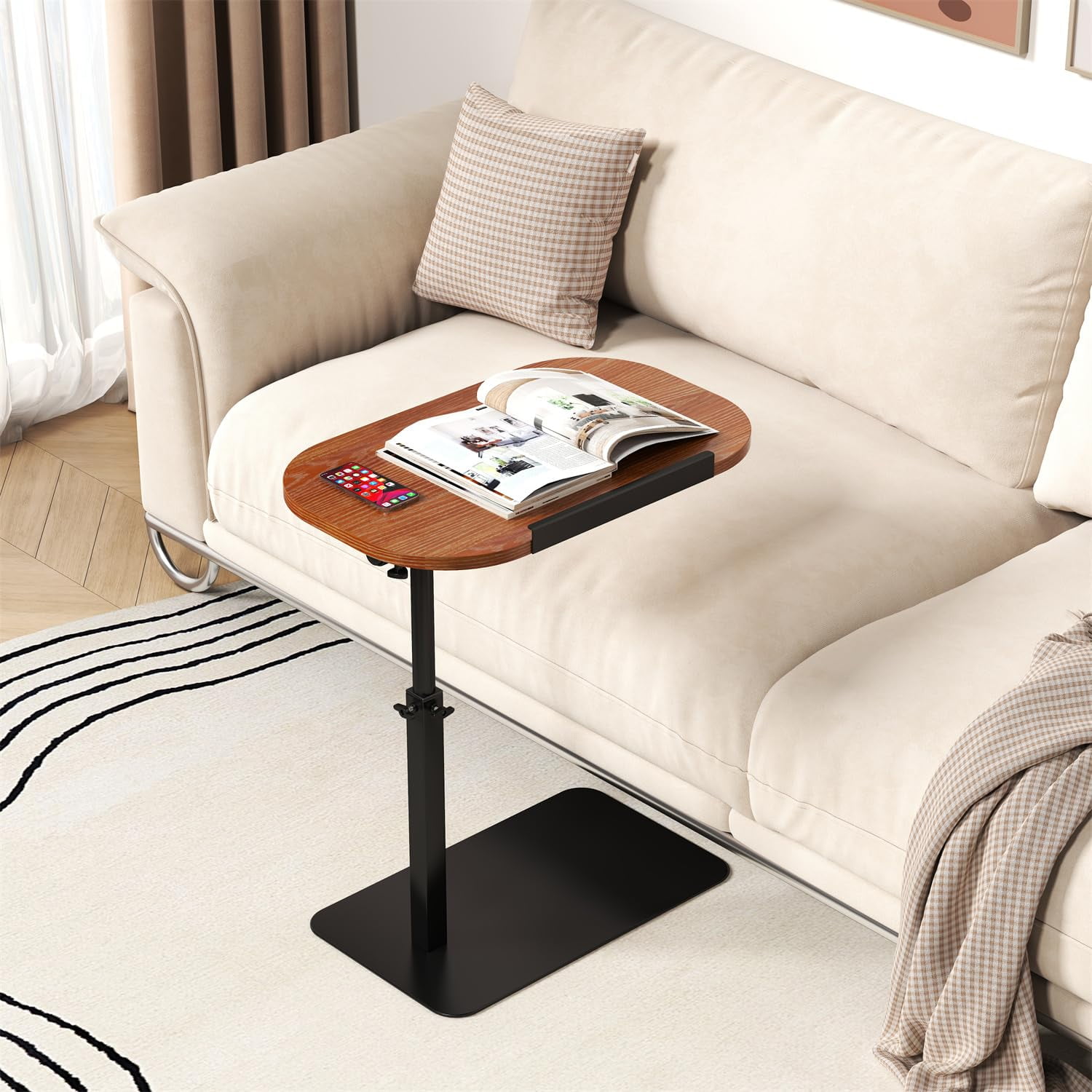 Gaderth C-Shaped End Table with Swivel Tray， Height Adjustable Side ...