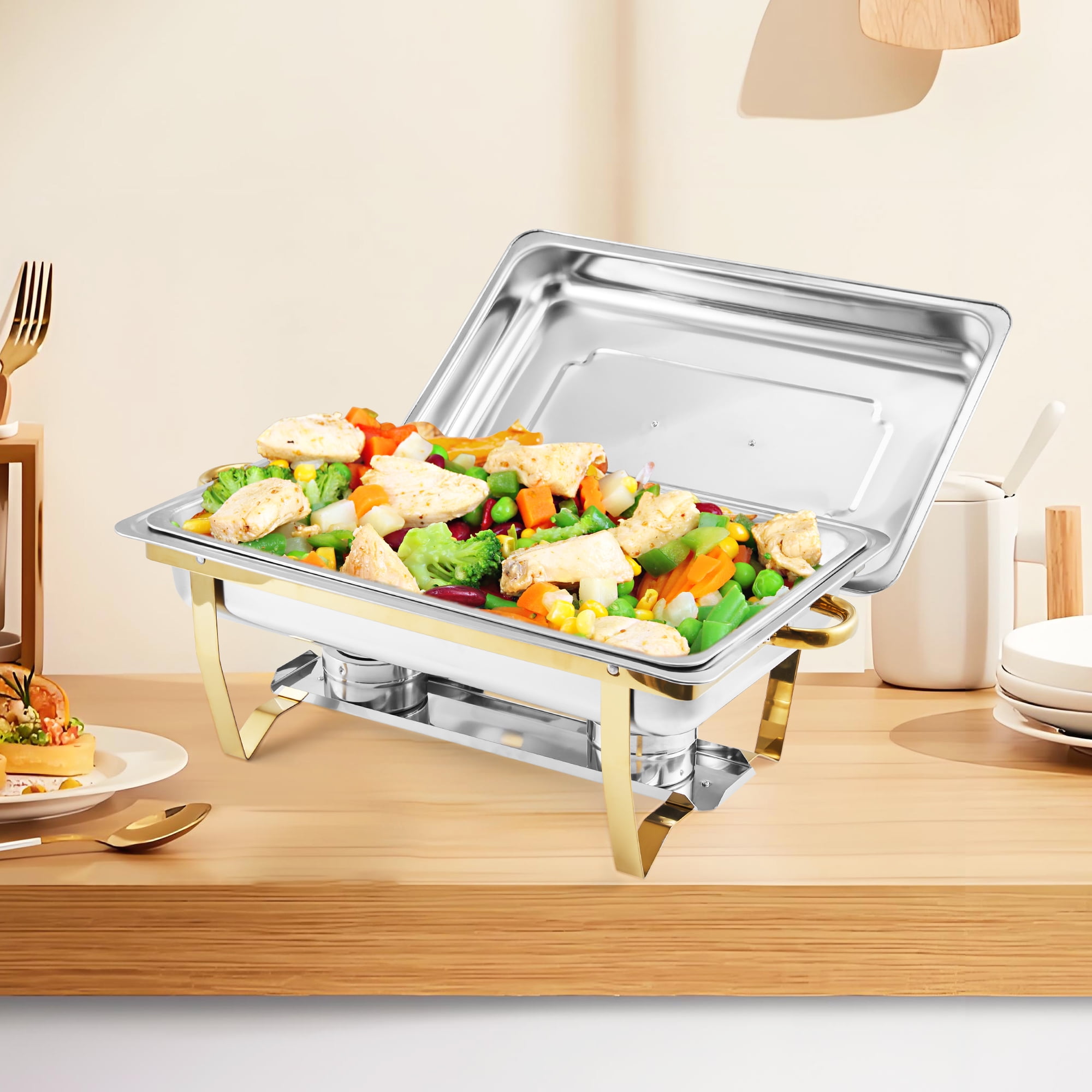 Gaderth Chafing Dish Buffet Set,8 QT Rectangular Stainless Steel Chafer ...