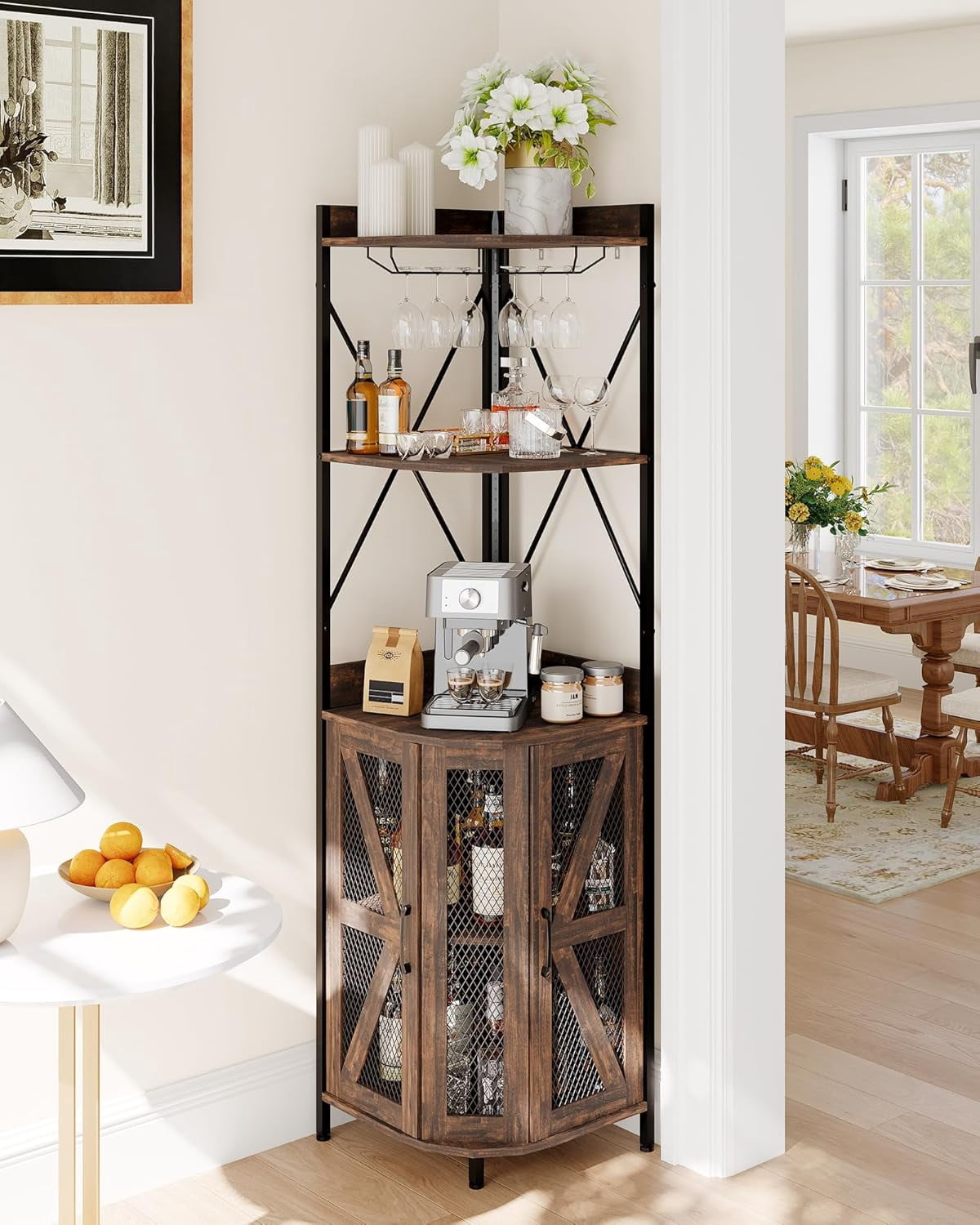 Gaderth Corner Bar Cabinet with 12 Colors LED Lights, Corner Cabinet ...