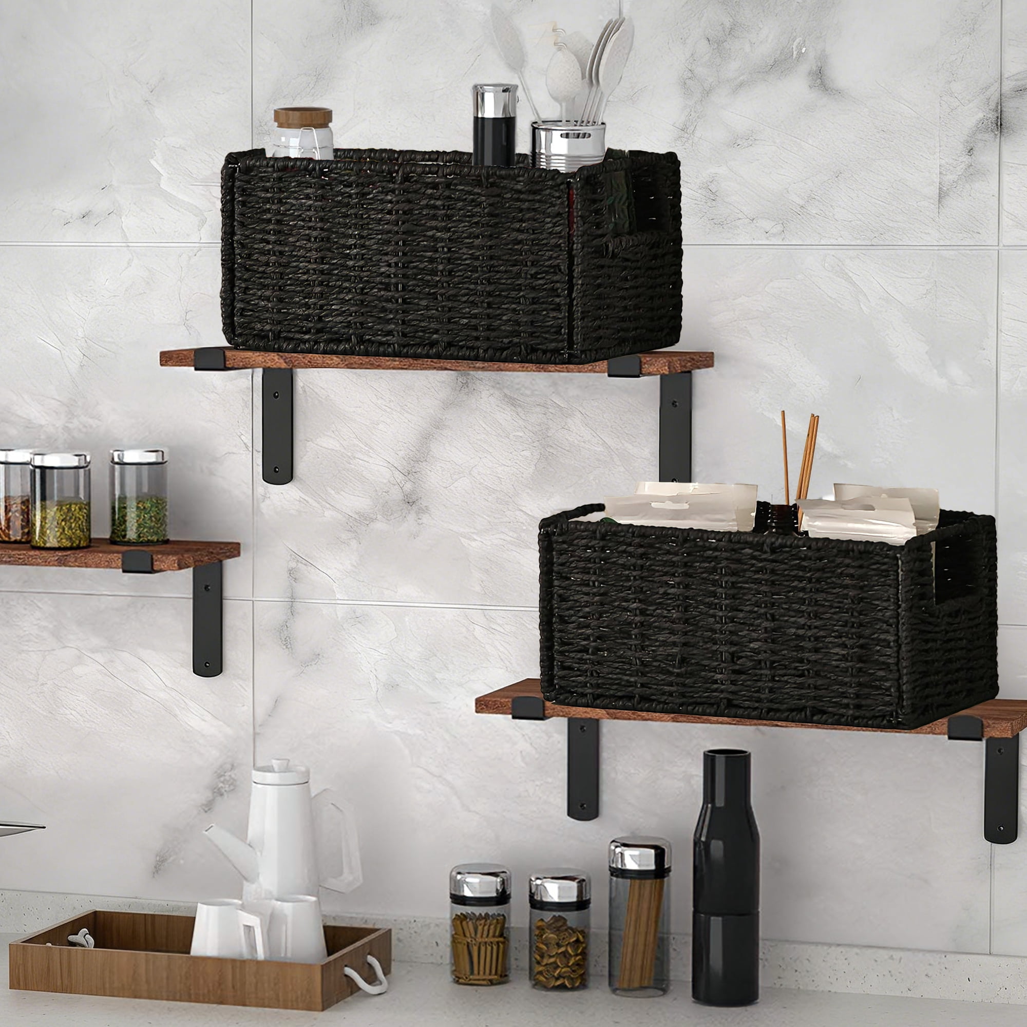 Gaderth Foldable Woven Storage Baskets, 4-Piece Set Rectangle Paper ...