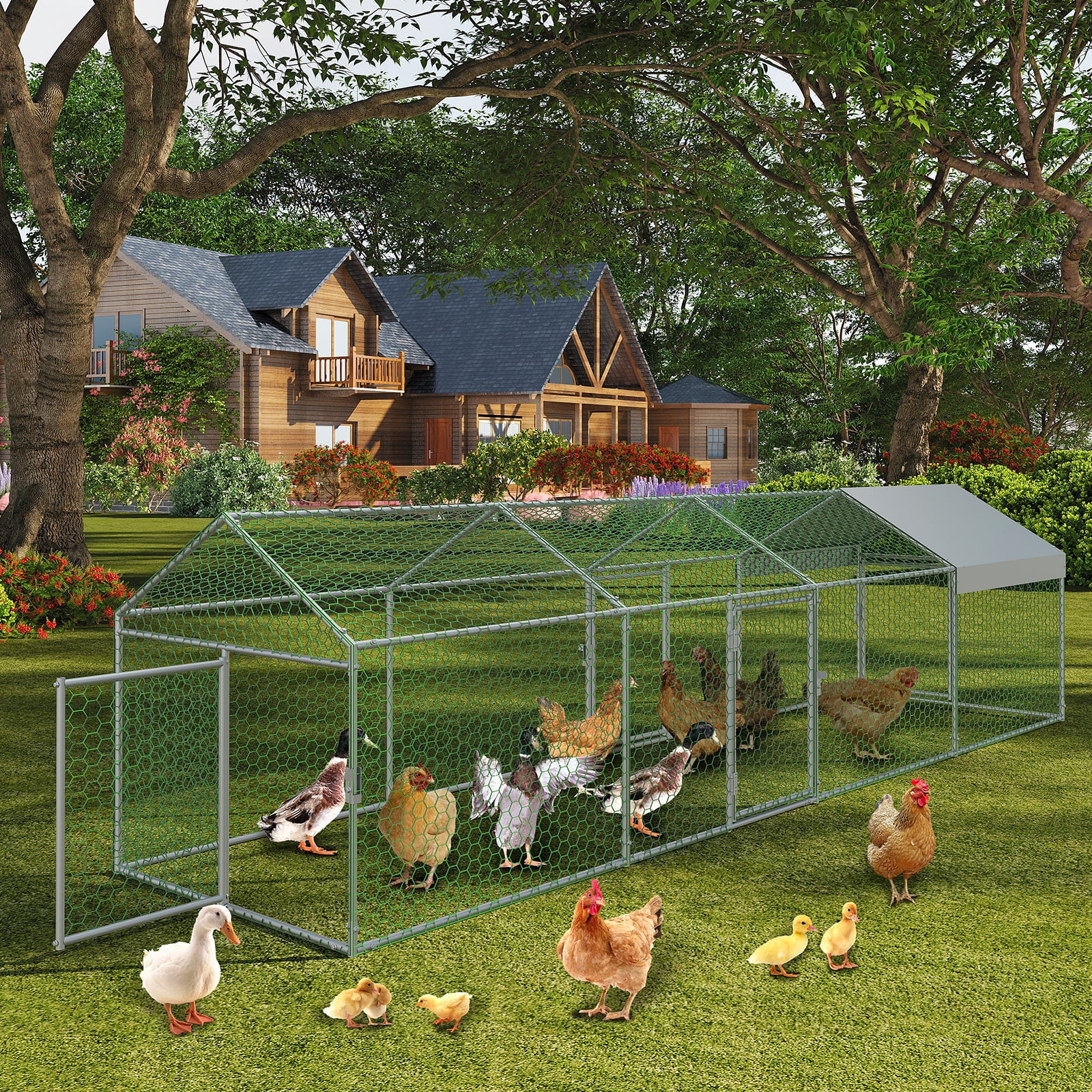 Gaderth Large Metal Chicken Coop, Outdoor Chicken Run with Doors ...
