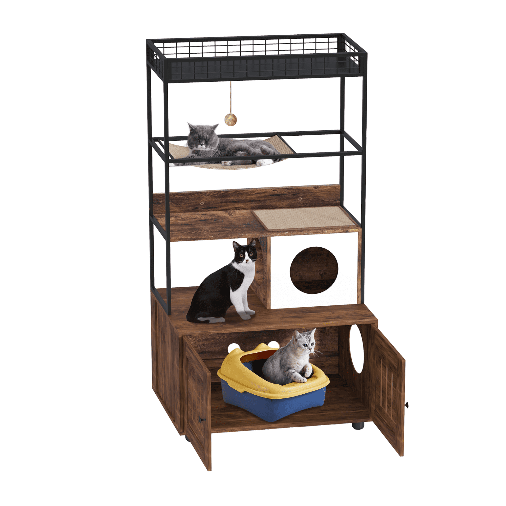 Gaderth Litter Box Enclosure with 5 Shelves and Doors,Large Wood Cat ...