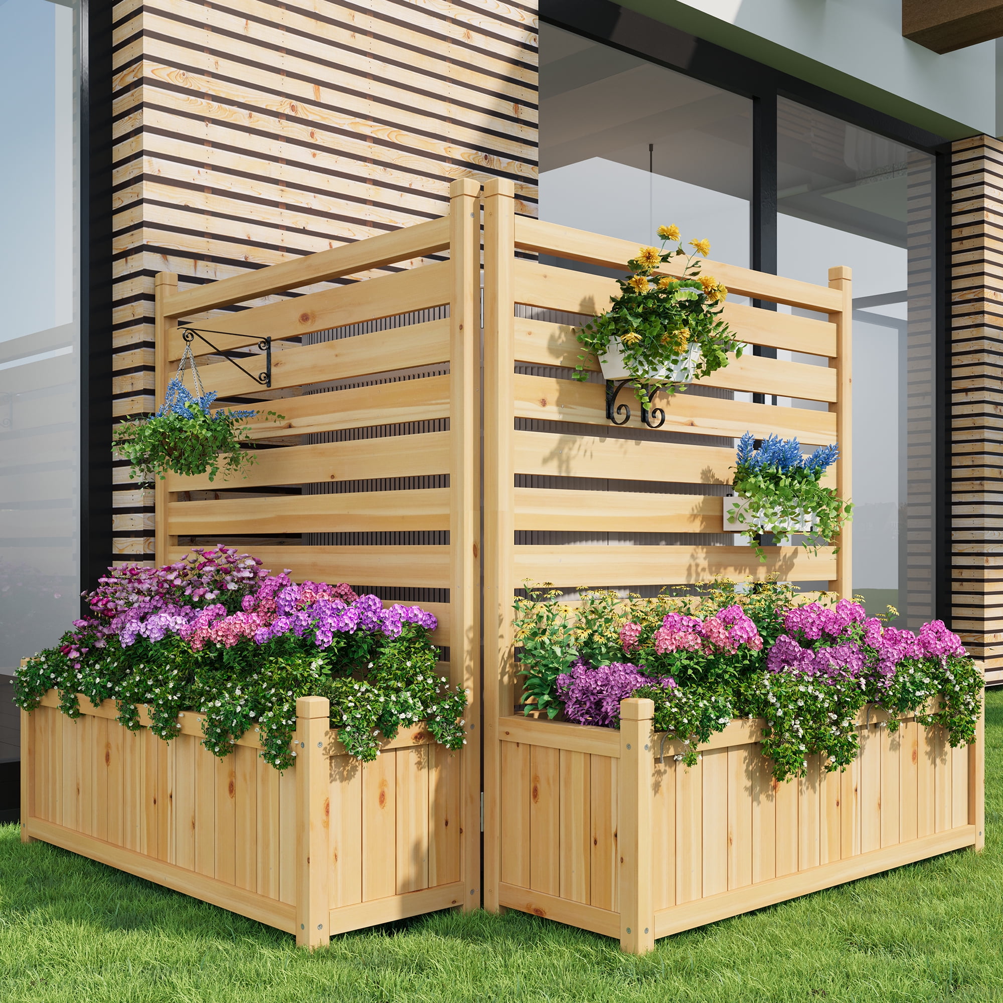 Gaderth Outdoor Privacy Screen with Planter Box,Wooden Fence Cover for ...