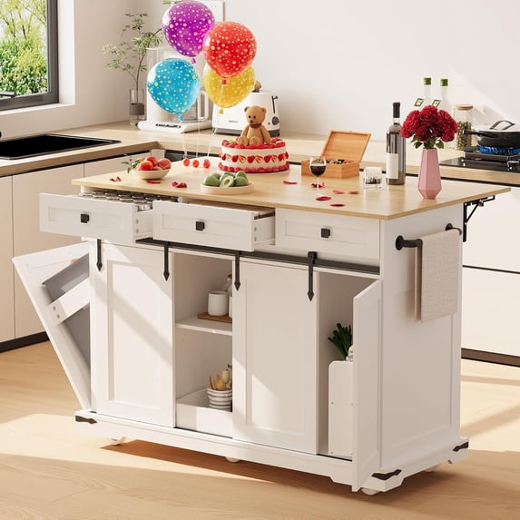 Gaderth Rolling Large Kitchen Island Cart with Power Outlet, Mobile ...