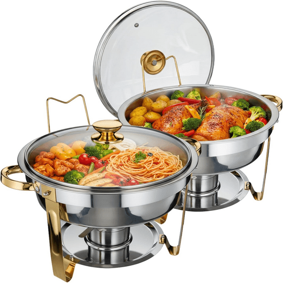 Gaderth Round Chafing Dish Set Of 2, Chafers Buffet Hot Pot Set 5 Qt ...