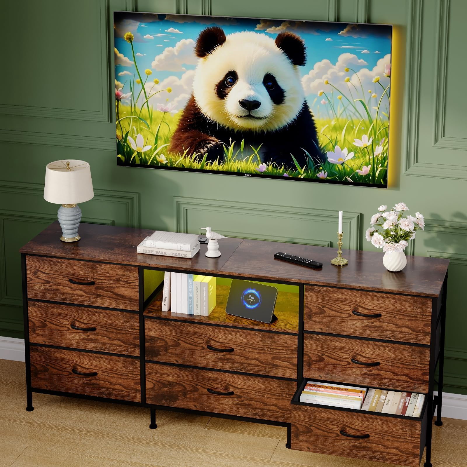 Gaderth TV Stand Dresser for 45-65 Inch TV, Steel Frame Media Console ...