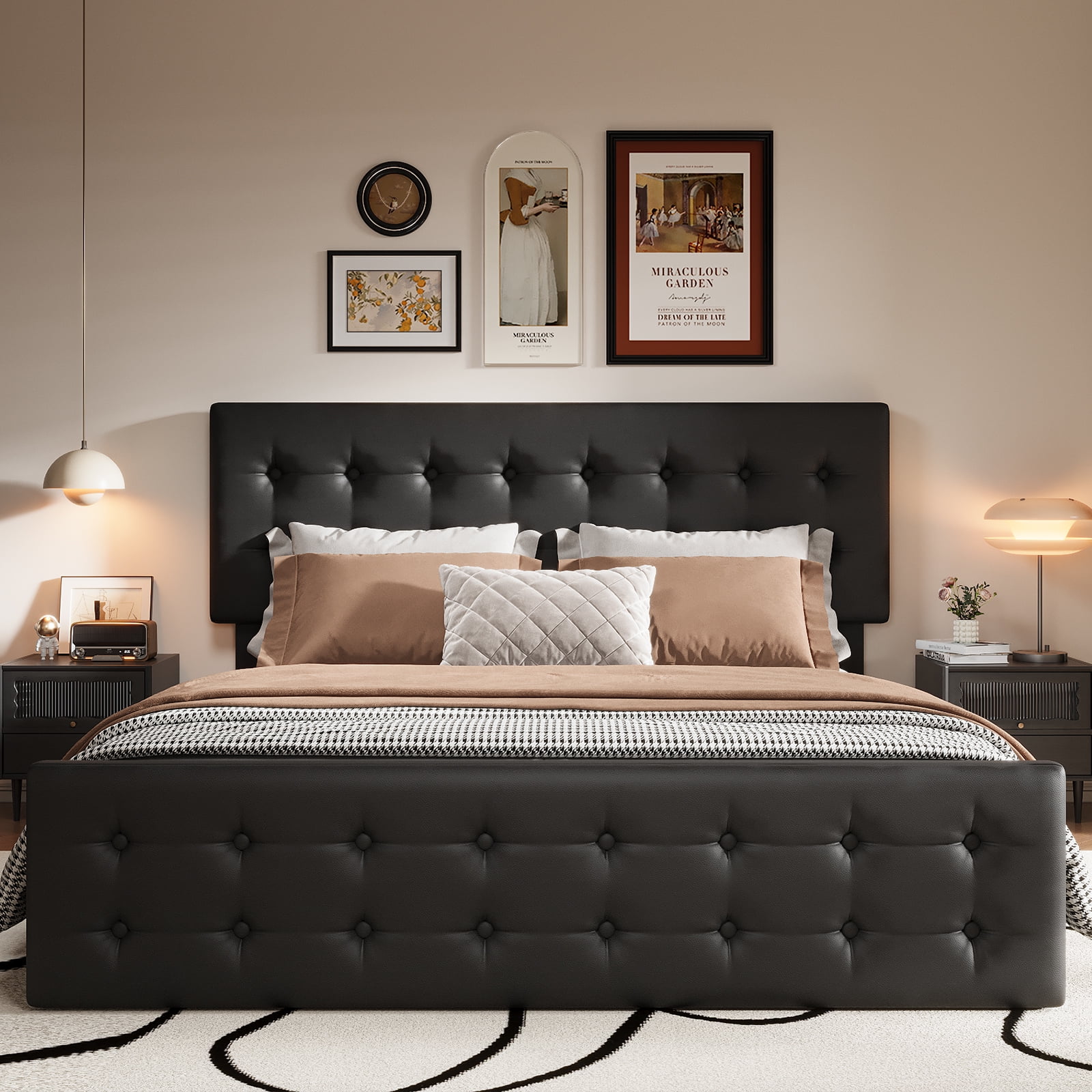 Gaderth Upholstered Platform Bed,Linen Bed Frame With 4 Storage Drawers ...
