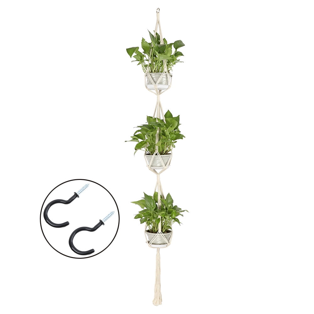 GadgetVLot Plant Hanger Hanging Basket Holder Flower Pot Wooden Shelf ...
