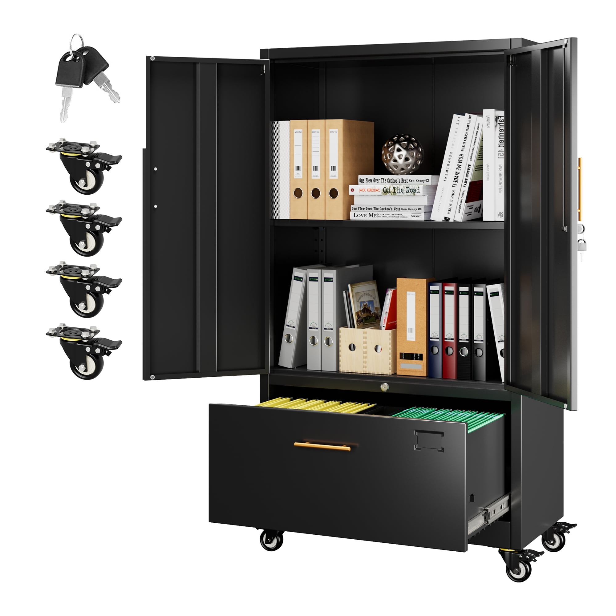 Gaeanet 1 Drawer Wide Lateral File Cabinet with Wheels & Lock,Metal ...