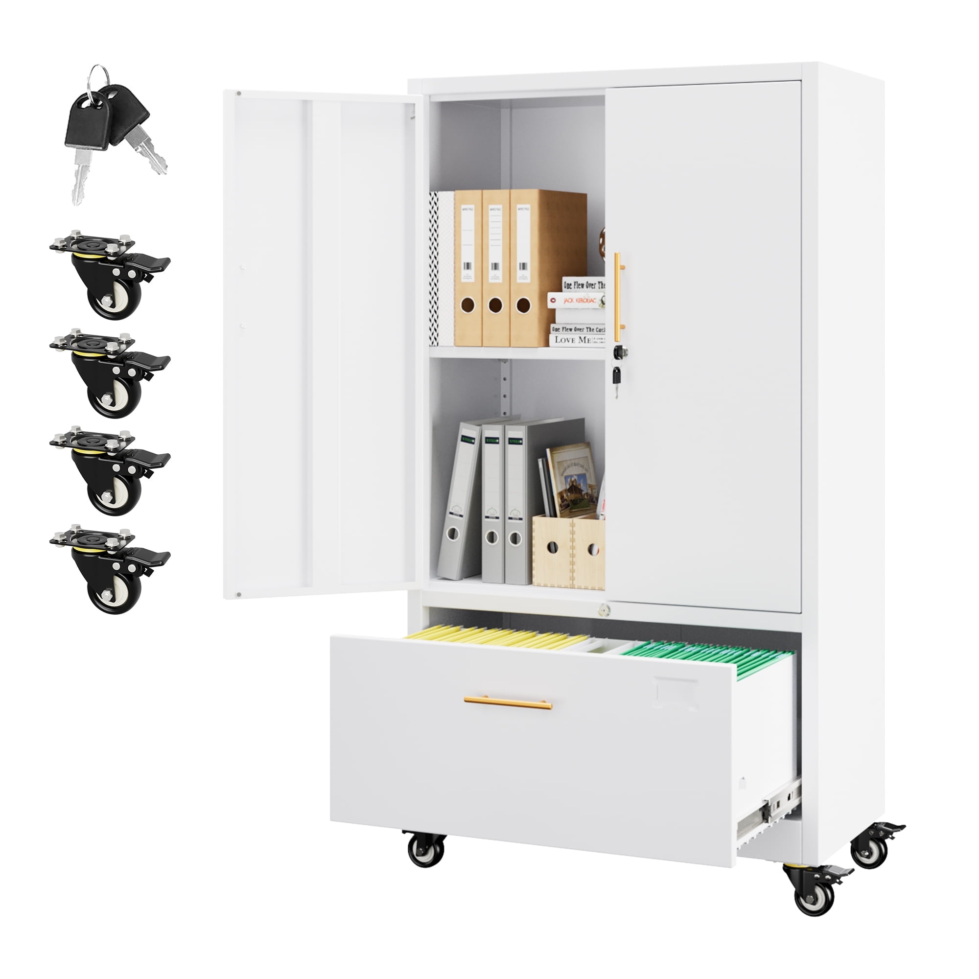 Gaeanet 1 Drawer Wide Lateral File Cabinet with Wheels & Lock,Metal ...