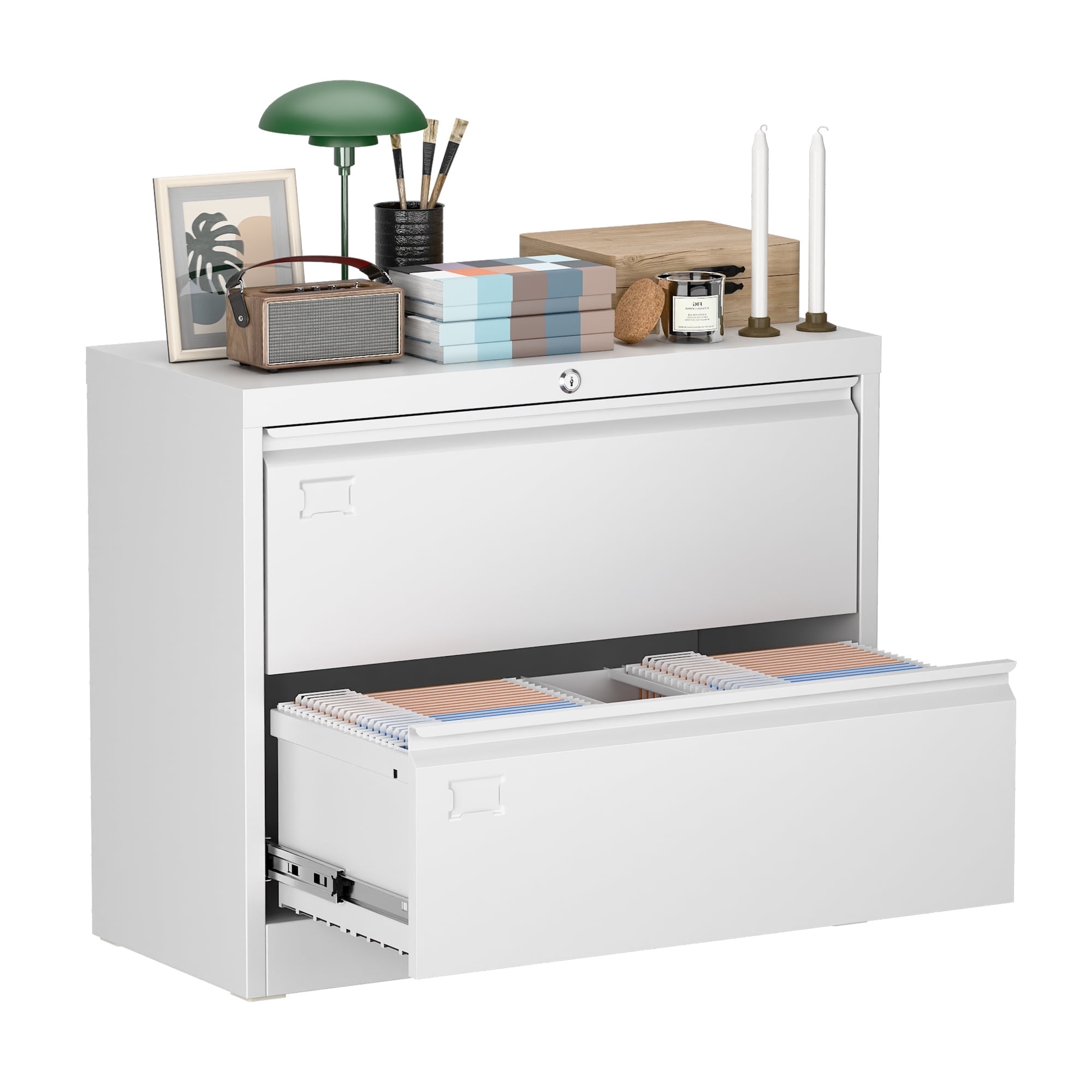 Gaeanet 2 Drawer Lateral File Cabinet, Lockable Metal Filing Cabinet ...