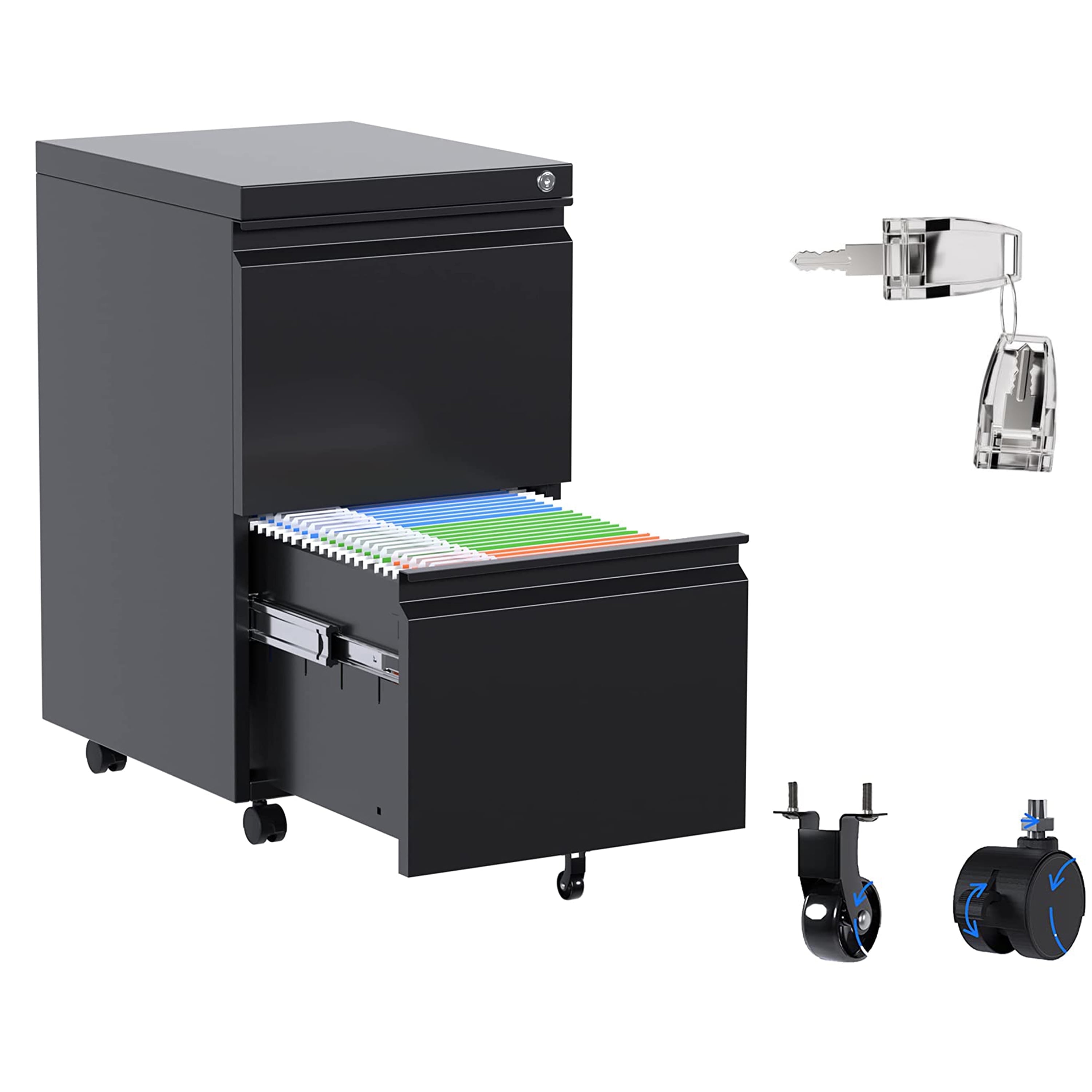 Gaeanet 2 Drawer Vertical File Cabinet with Lock, Mobile Metal Filing ...