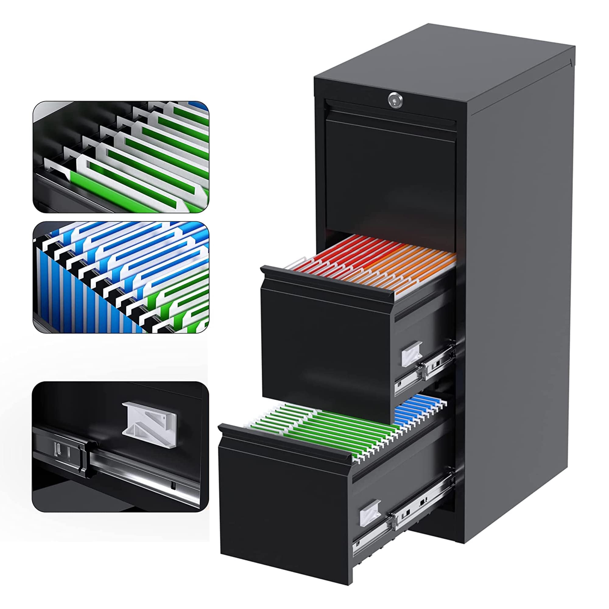 Gaeanet 3 Drawer File Cabinet, Metal Vertical File Storage Cabinet with ...