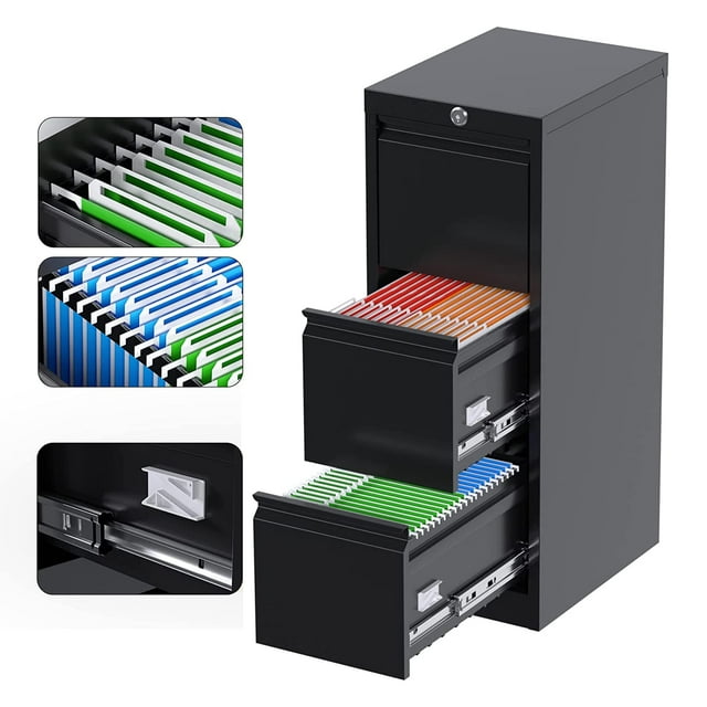 Gaeanet 3 Drawer File Cabinet, Metal Vertical File Storage Cabinet with ...