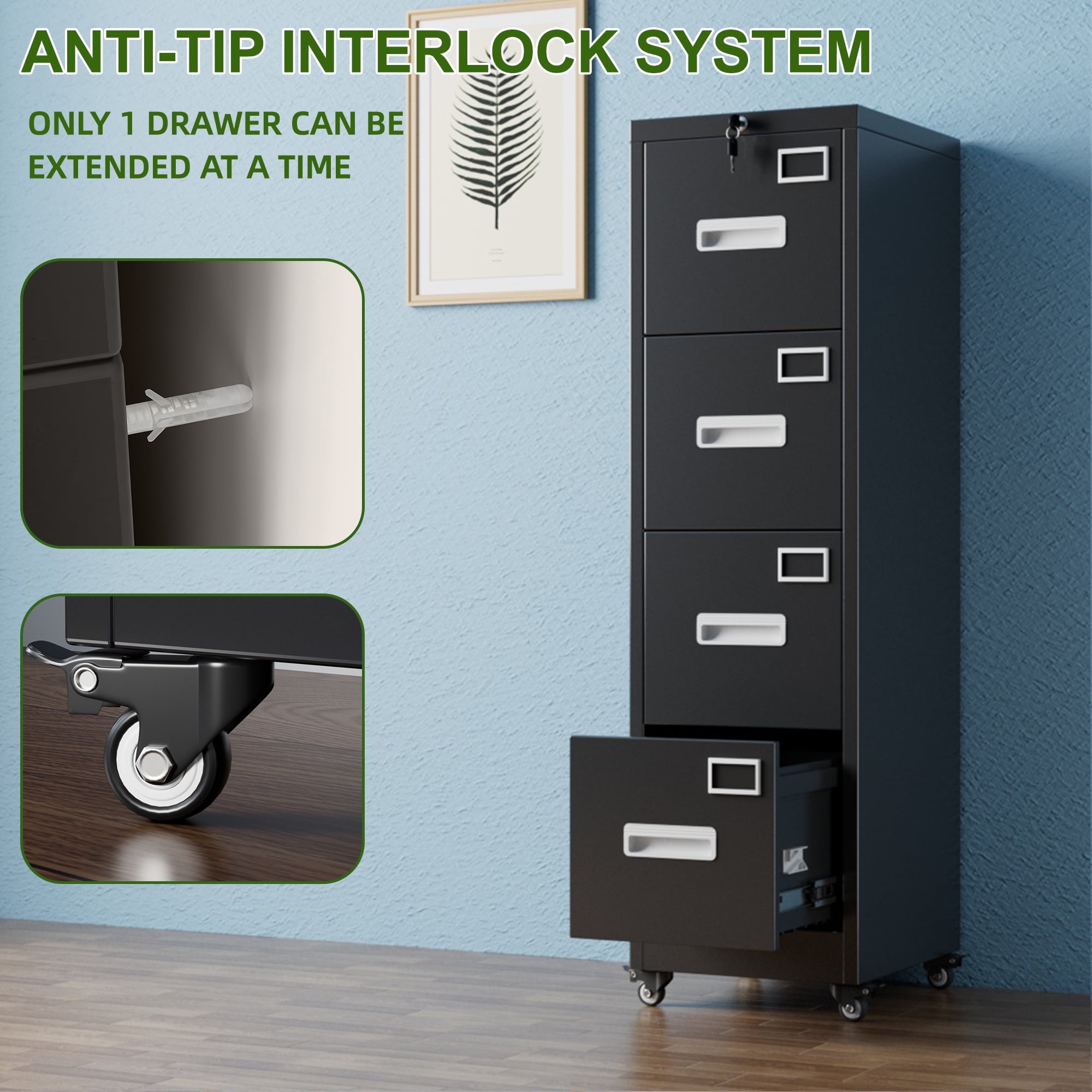 Gaeanet 4 Drawer Metal File Cabinet, Lockable, for Office/Home ...