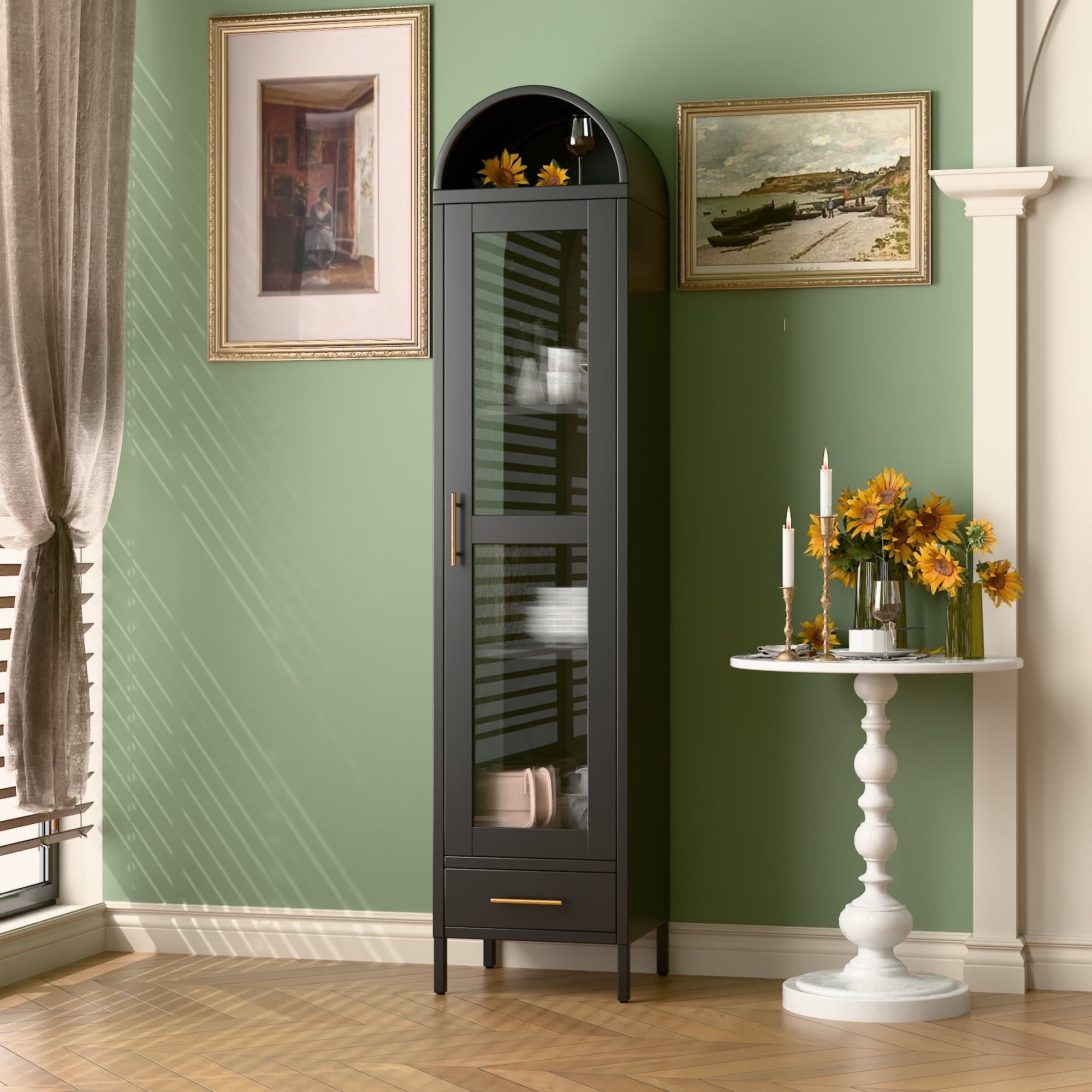 Gaeanet 73''H Metal Arched Storage Cabinet, Arch Display Bookcase ...