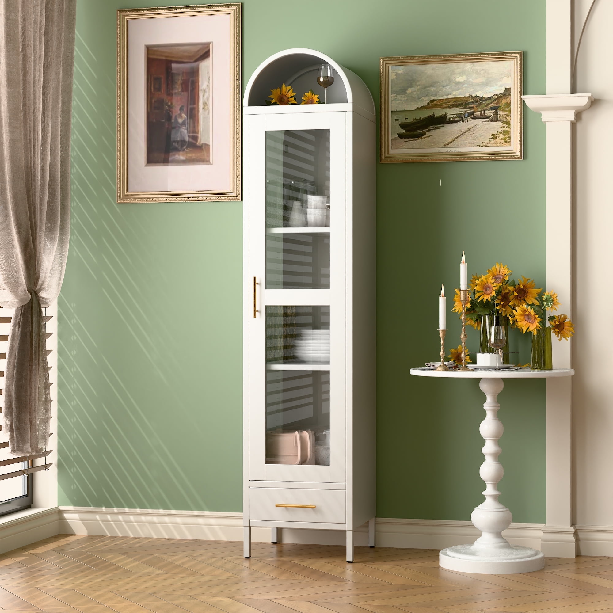 Gaeanet 73''H Metal Arched Storage Cabinet, Arch Display Bookcase ...