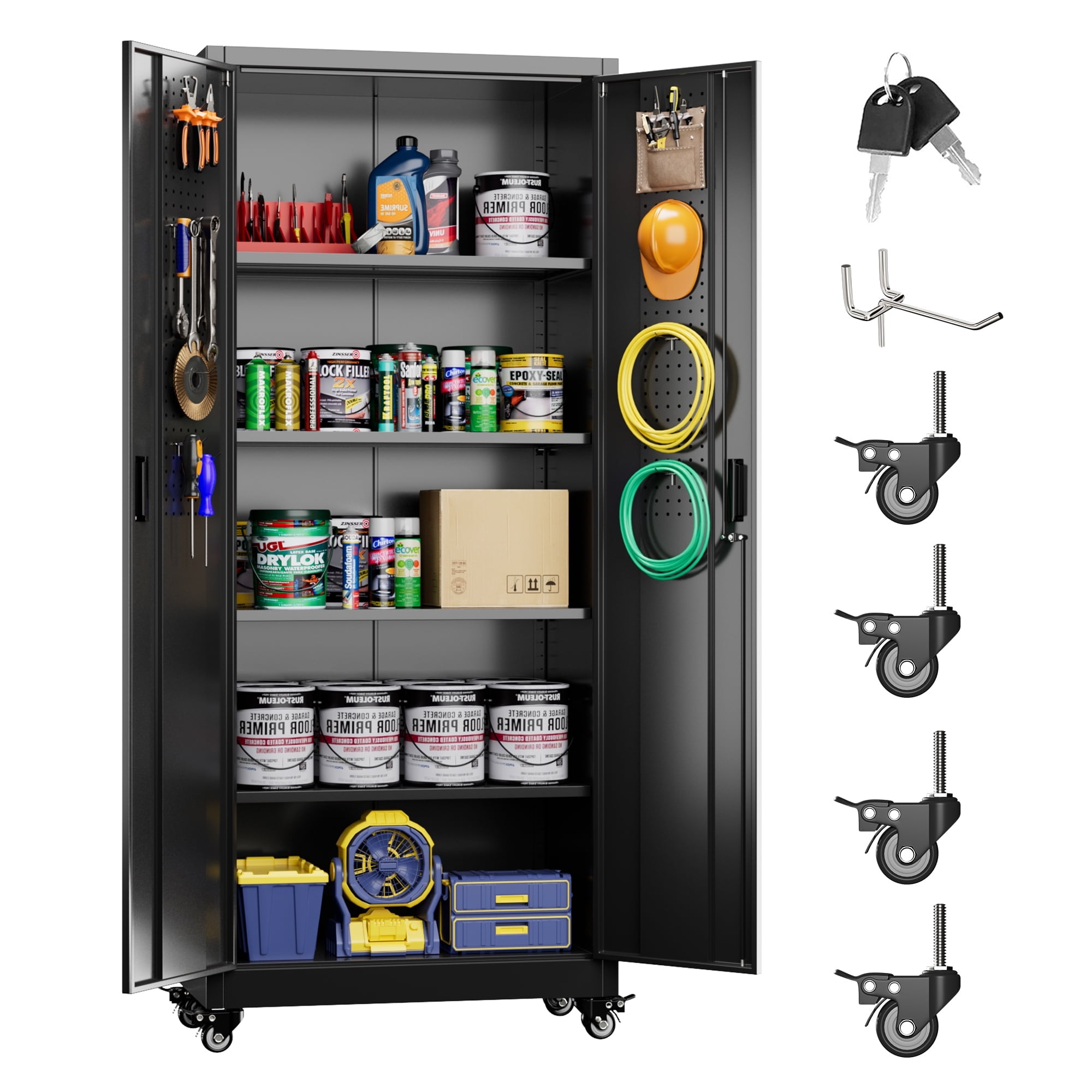 Gaeanet 73" H Metal Storage Cabinet with Wheels & Pegboard,Rolling Tool ...