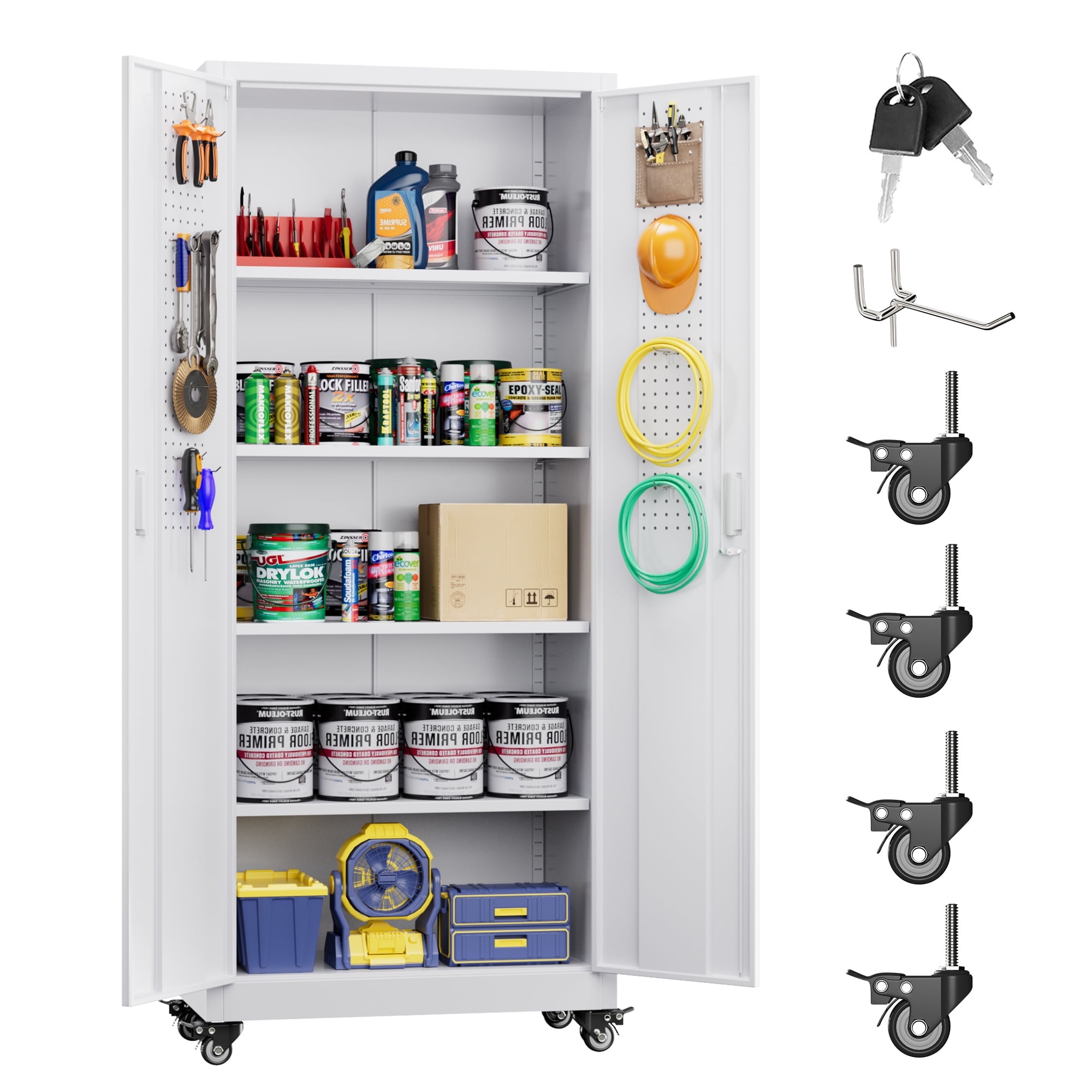 Gaeanet 73" H Metal Storage Cabinet with Wheels & Pegboard,Rolling Tool ...