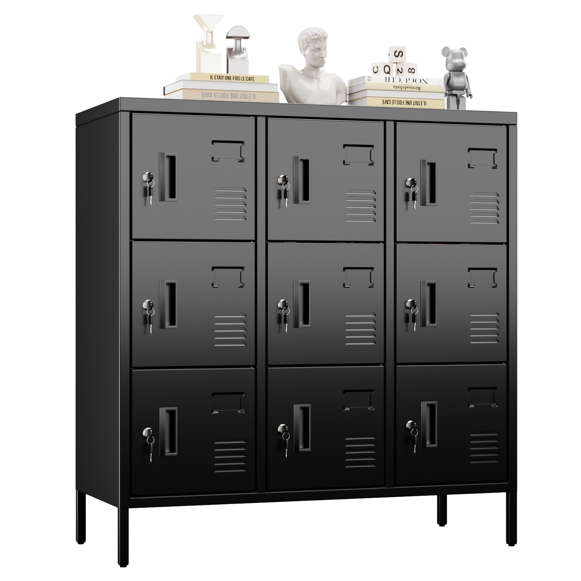 Gaeanet 9 Doors Black Metal Storage Locker for Employee, Steel Lockers ...