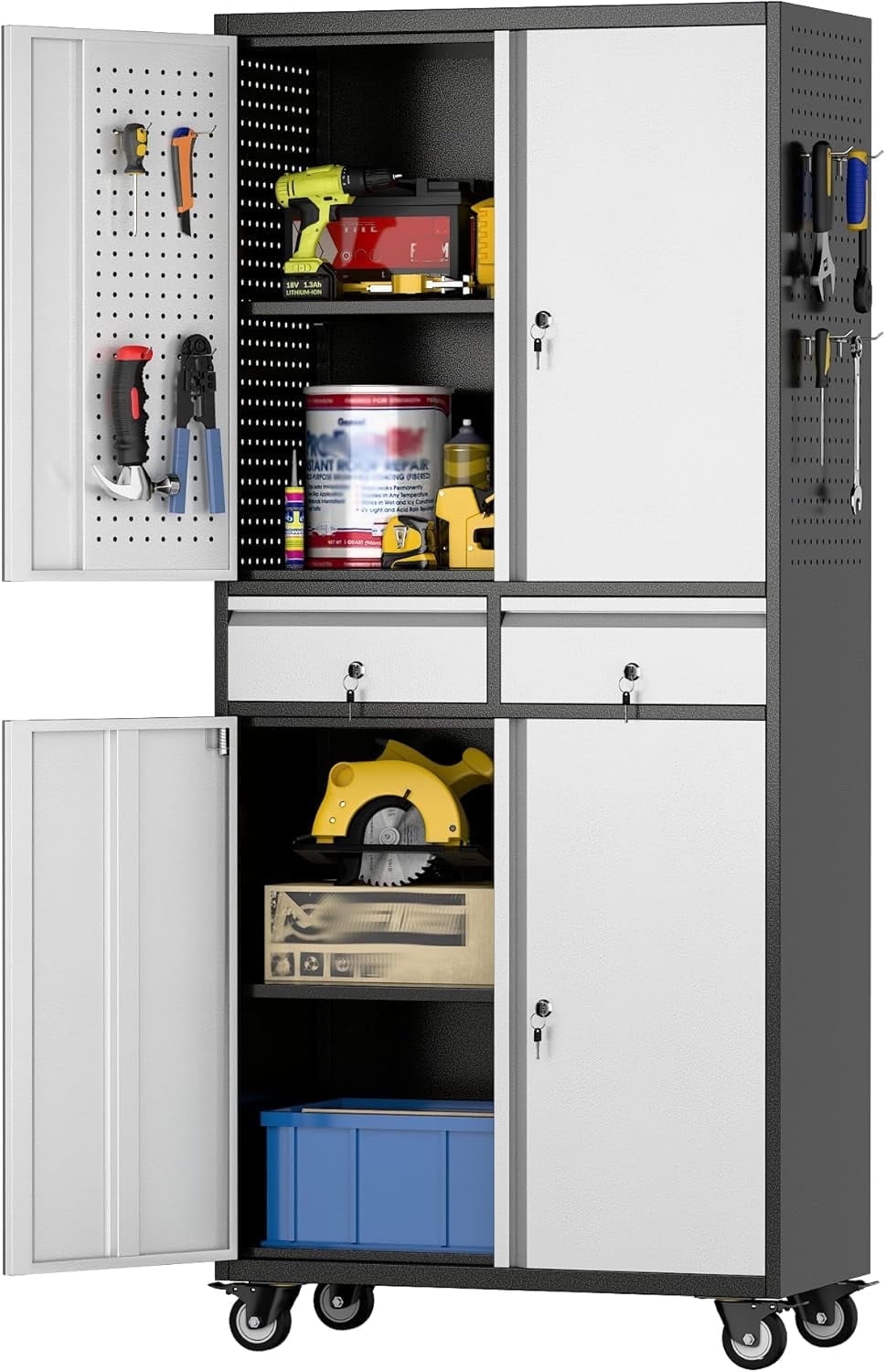 Gaeanet Garage Storage Cabinet with Wheels, Metal Tool Storage Cabinet ...