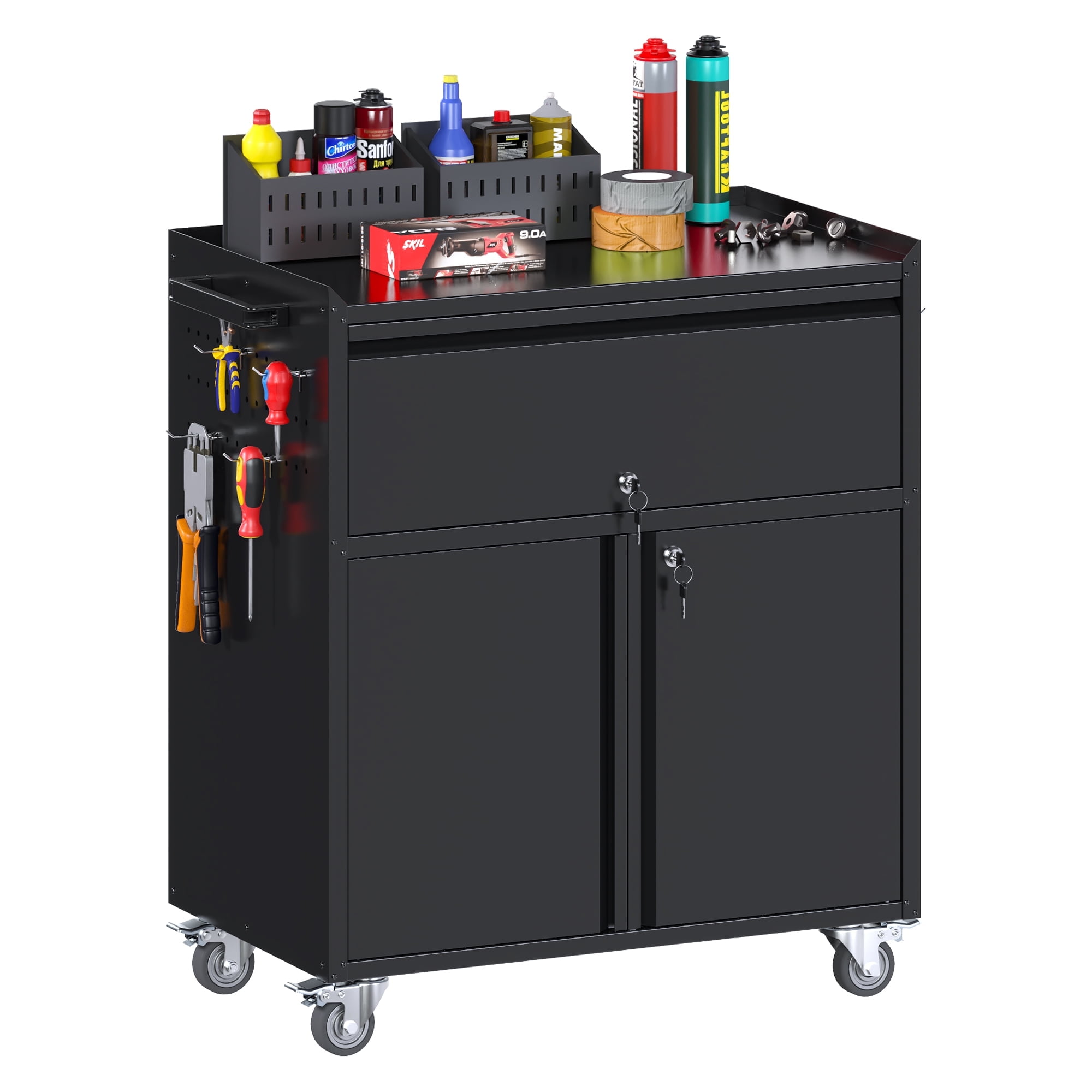 Gaeanet Metal Garage Storage Cabinet with Wheels,Rolling Steel Cabinets ...