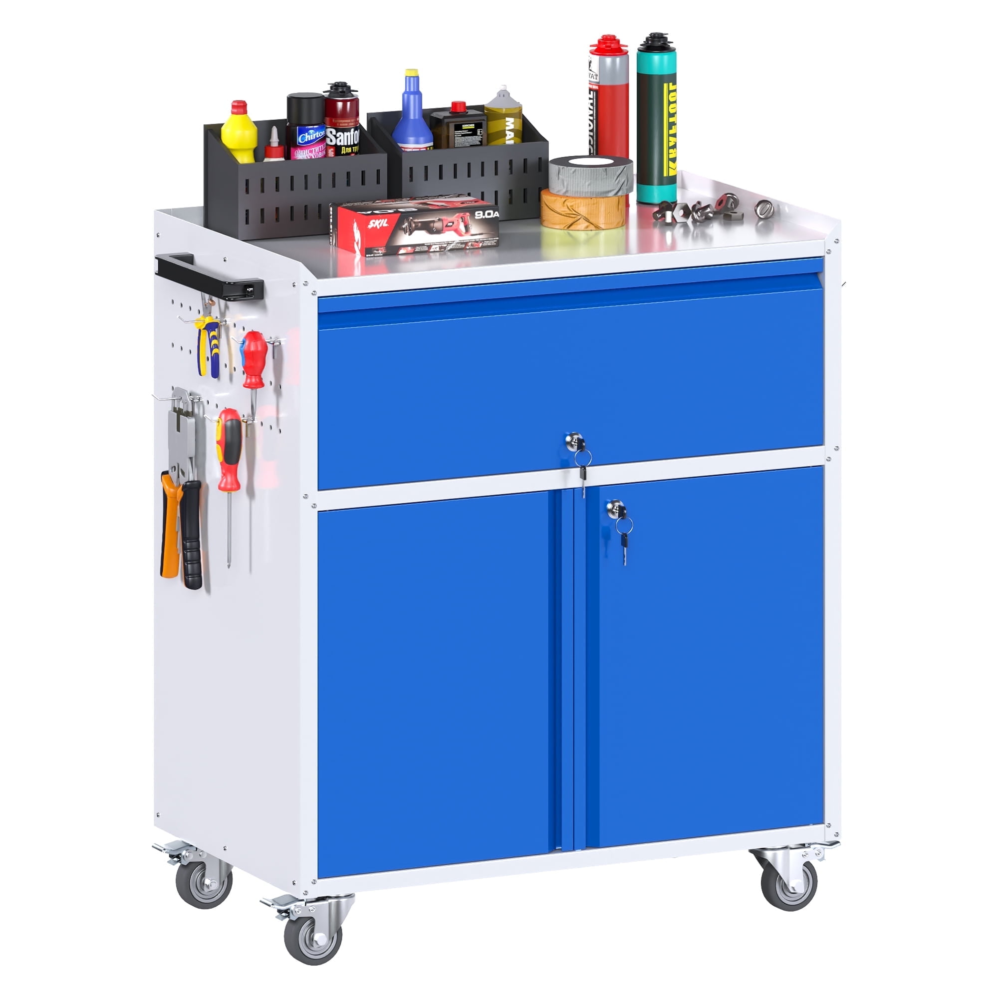 Gaeanet Metal Garage Storage Cabinet with Wheels, Rolling Steel ...