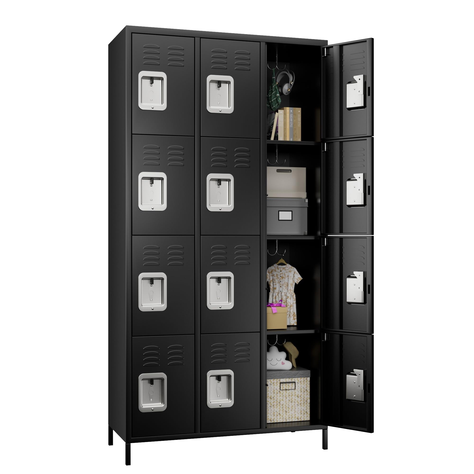 Gaeanet Metal Locker for School Office Gym Bedroom, 12 Doors Black ...