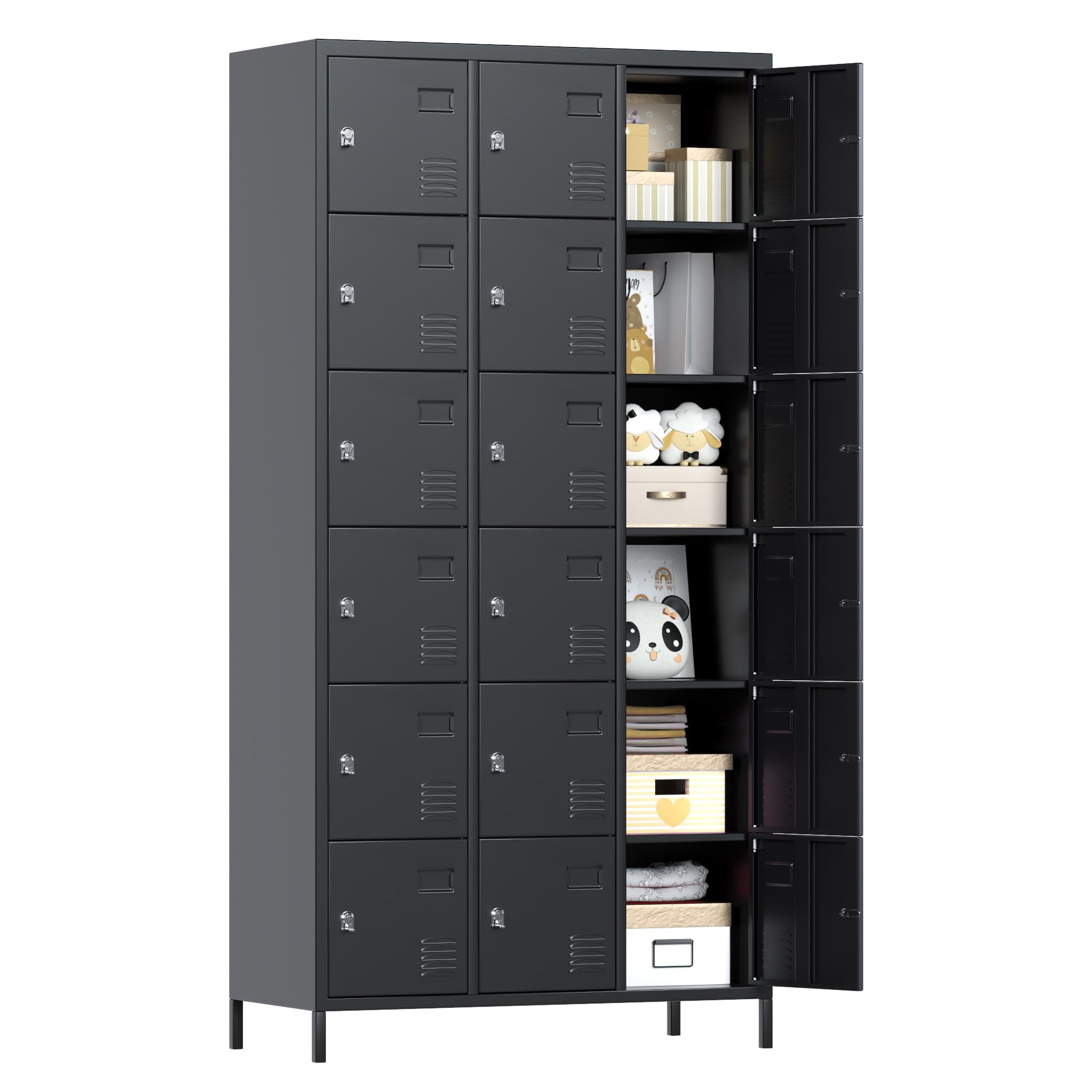 Gaeanet Metal Locker for School Office Gym Bedroom, 18 Doors Black ...