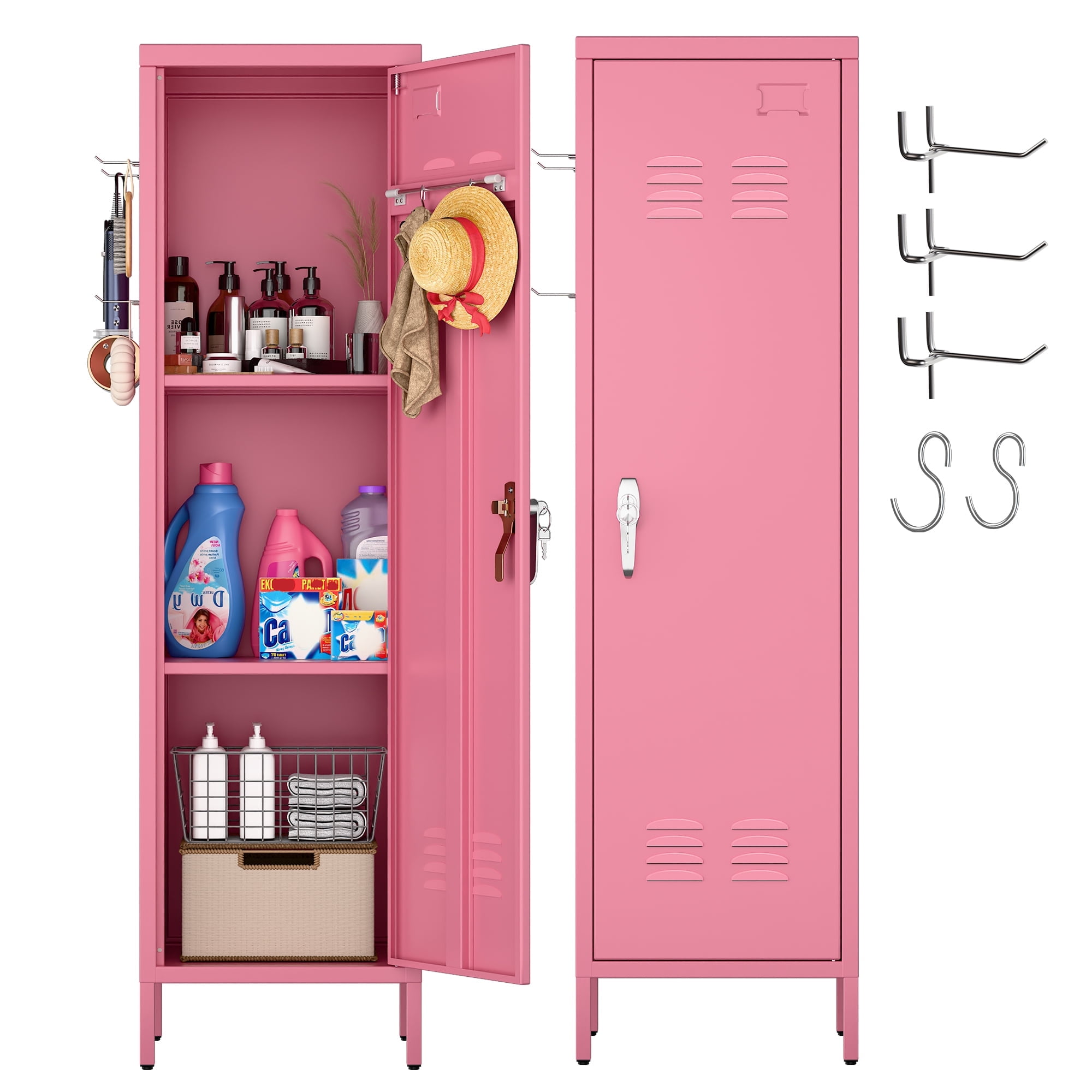 Gaeanet Metal Storage Locker for Employees with Towel Rack,Pegboards,54 ...