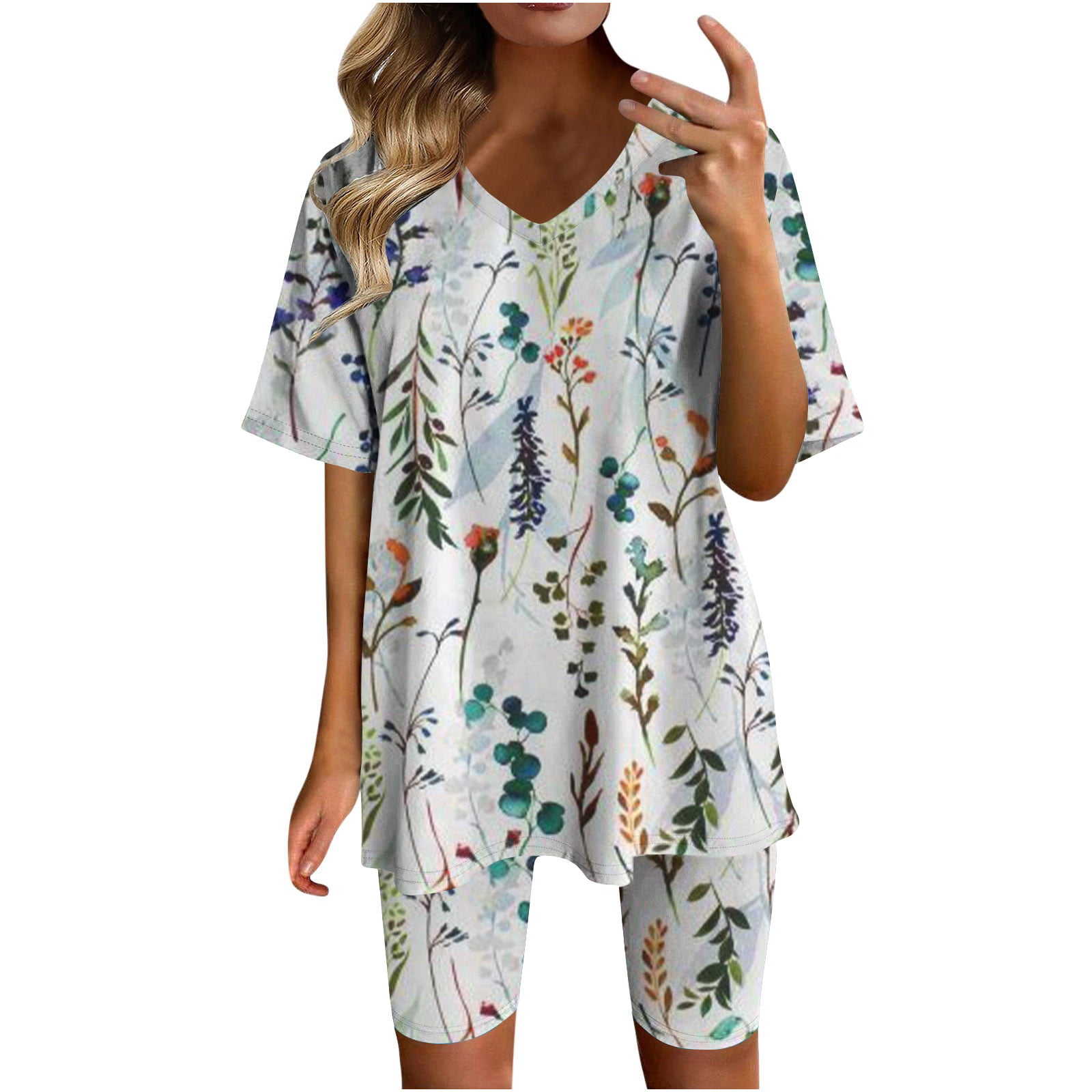 Gaecuw 2 Piece Outfits for Women Shorts Womens Two Piece Sets Summer Short Sleeve Pullover Short ...
