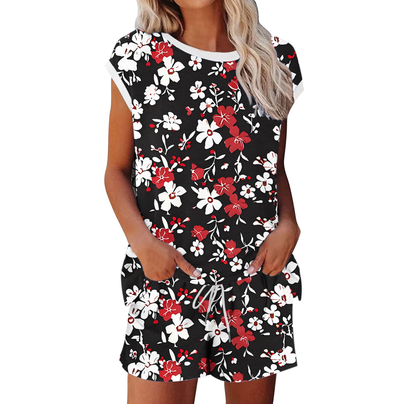 Gaecuw 2 Piece Short Sets for Women Summer with Pocket Drawstring ...