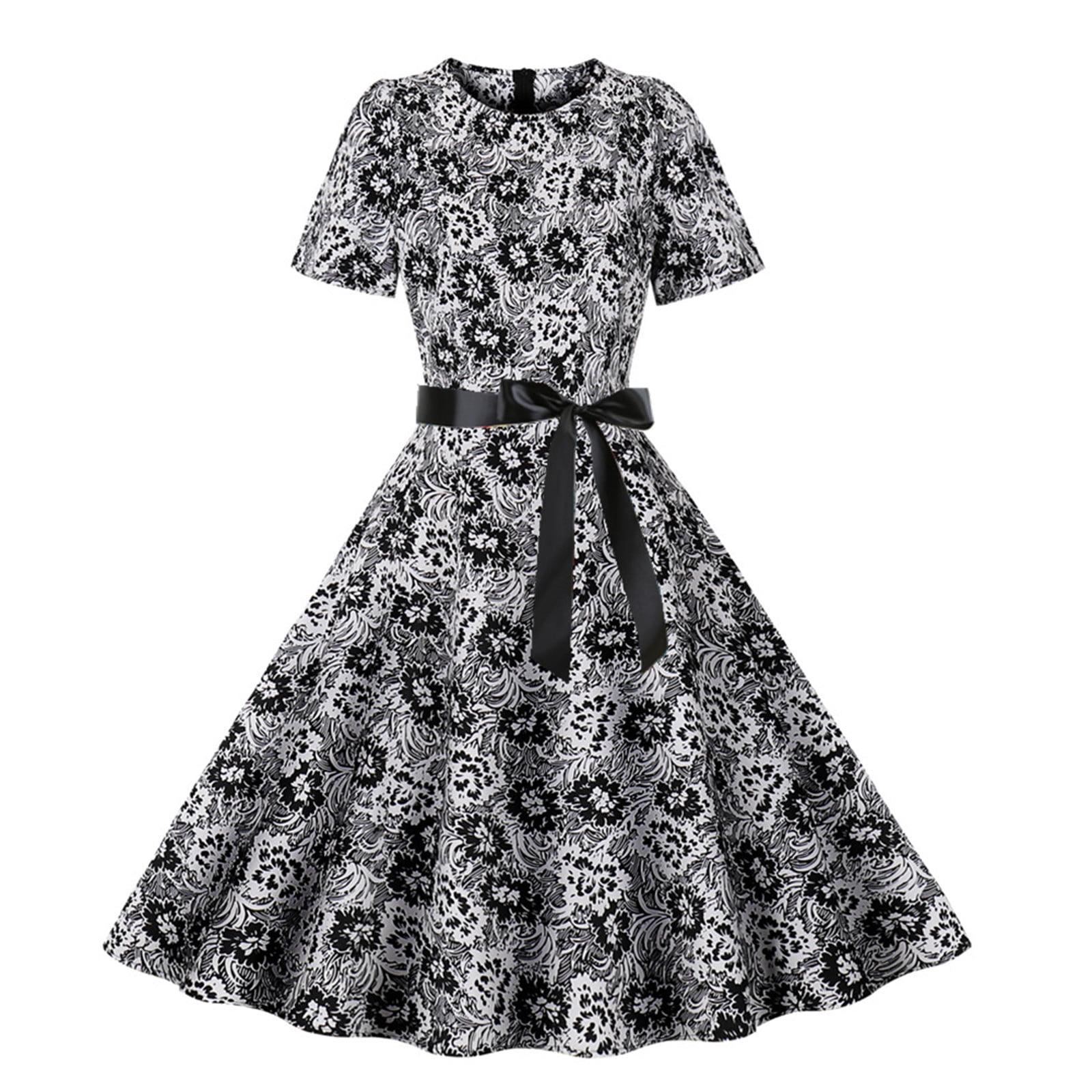 Gaecuw 50s Dresses for Women Vintage Crew Neck Short Sleeve Retro ...