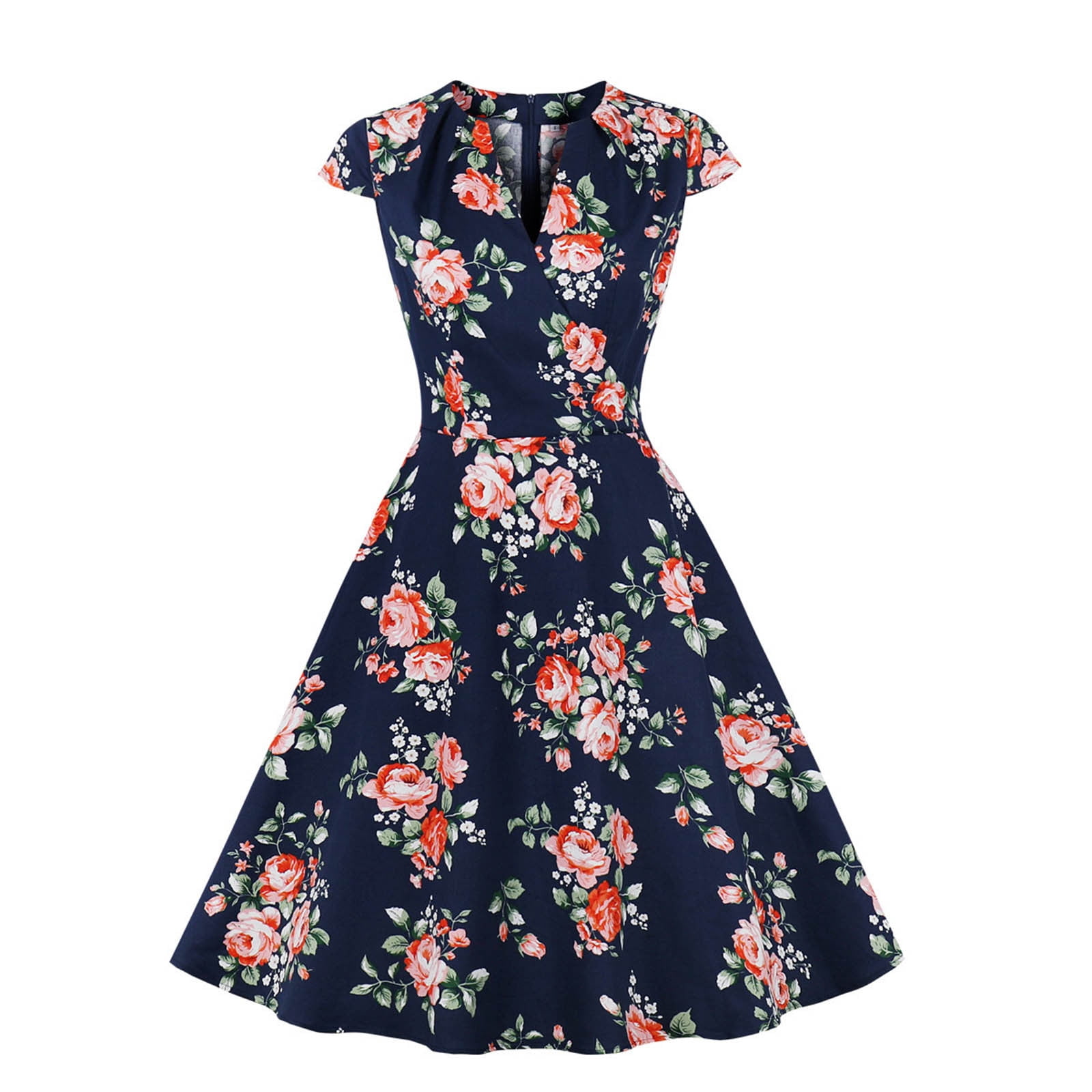 Gaecuw 50s Dresses for Women Vintage V Neck Short Sleeve Retro Dresses ...