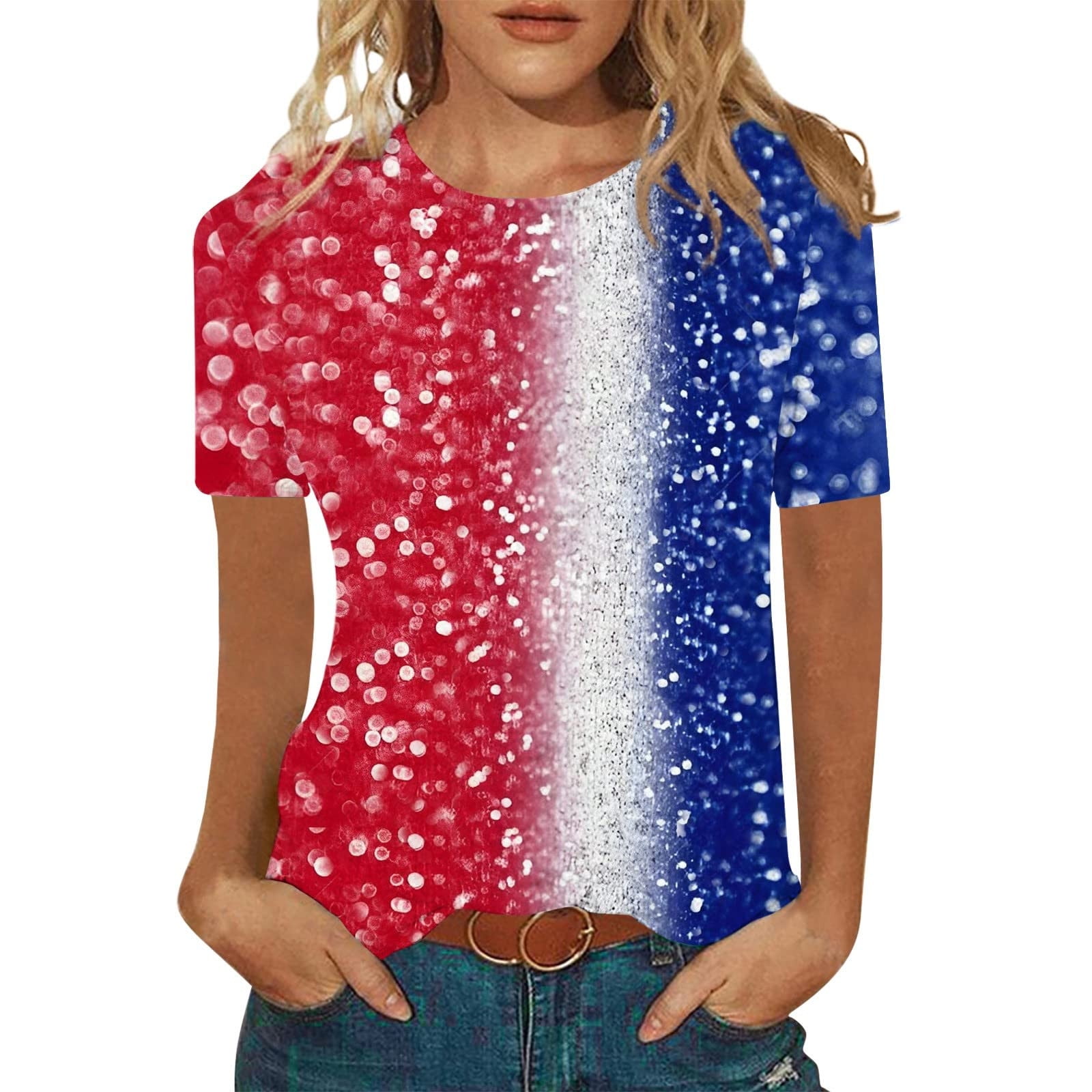 Gaecuw American Flag T Shirts Independence Day Womens Summer Tops ...
