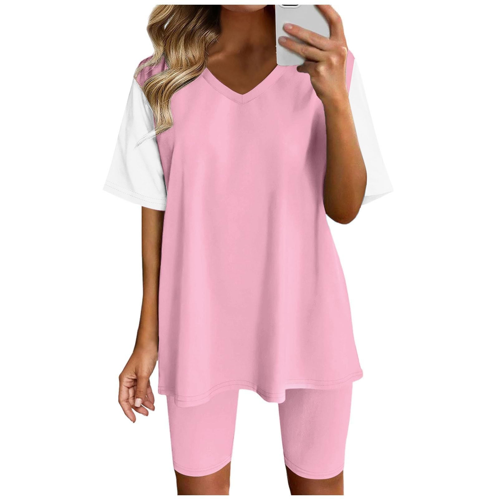 Gaecuw Biker Short Sets Women 2 Piece Outfits Summer Short Sleeve Mini ...