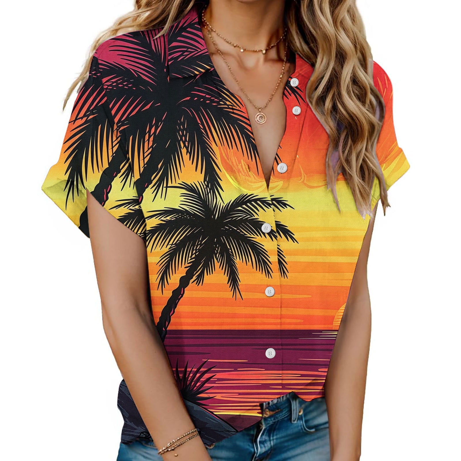 Gaecuw Button down Tops for Women Summer Short Sleeve Tees T Shirts ...