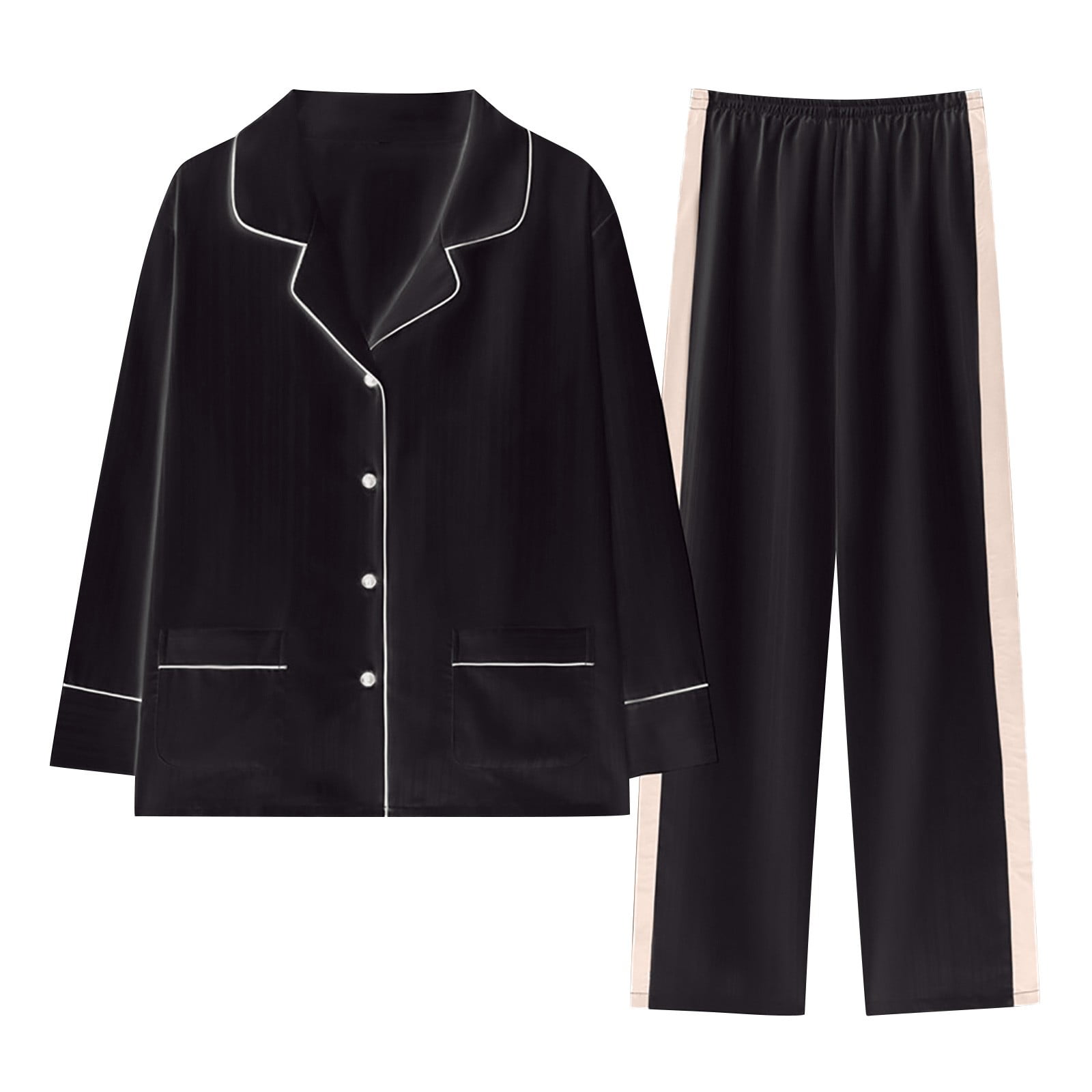 Gaecuw Long Sleeve Womens Pajamas Petite 2 Piece Soft Plain Sleepwear ...