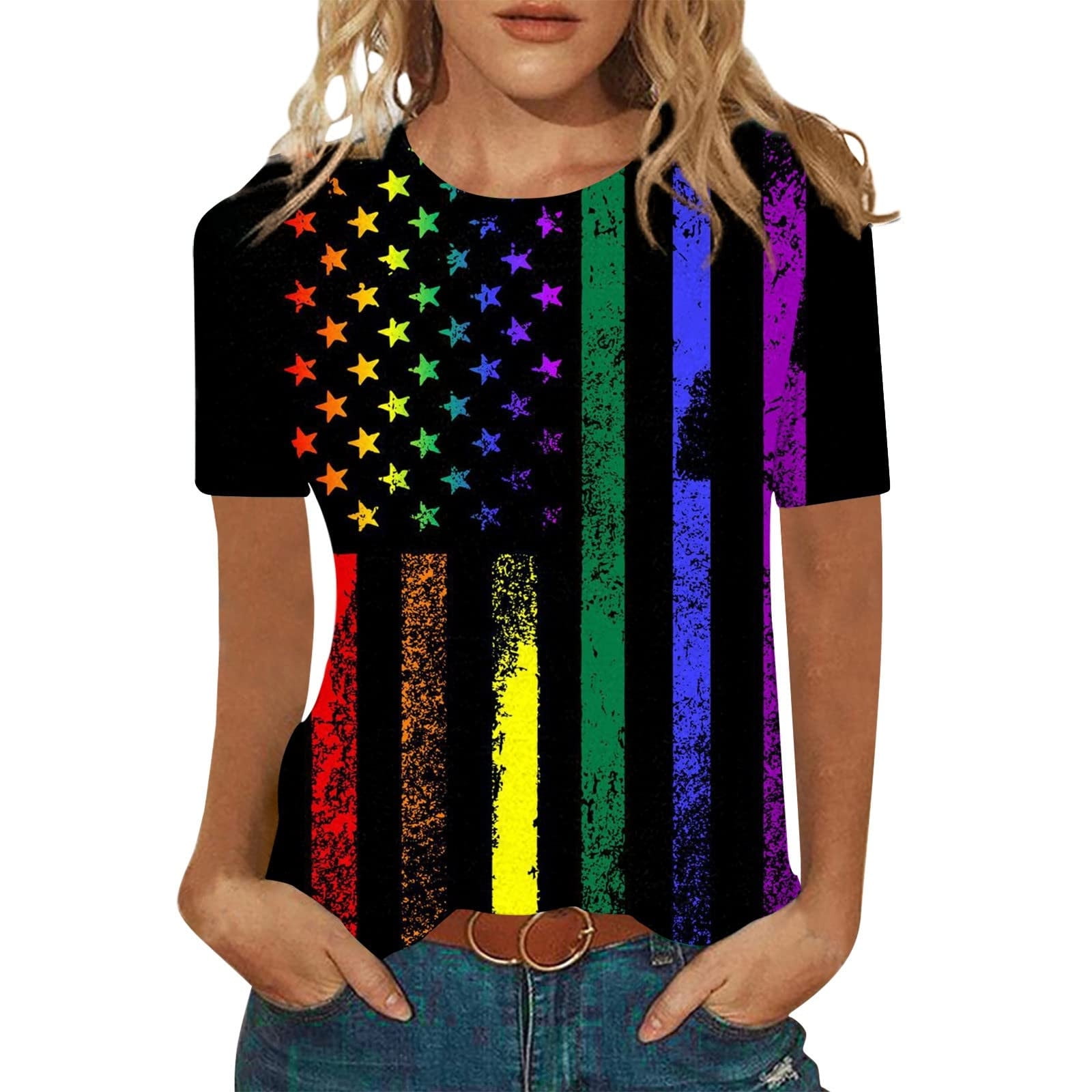 Gaecuw Patriotic Shirts for Women Independence Day Summer Tops Fashion ...