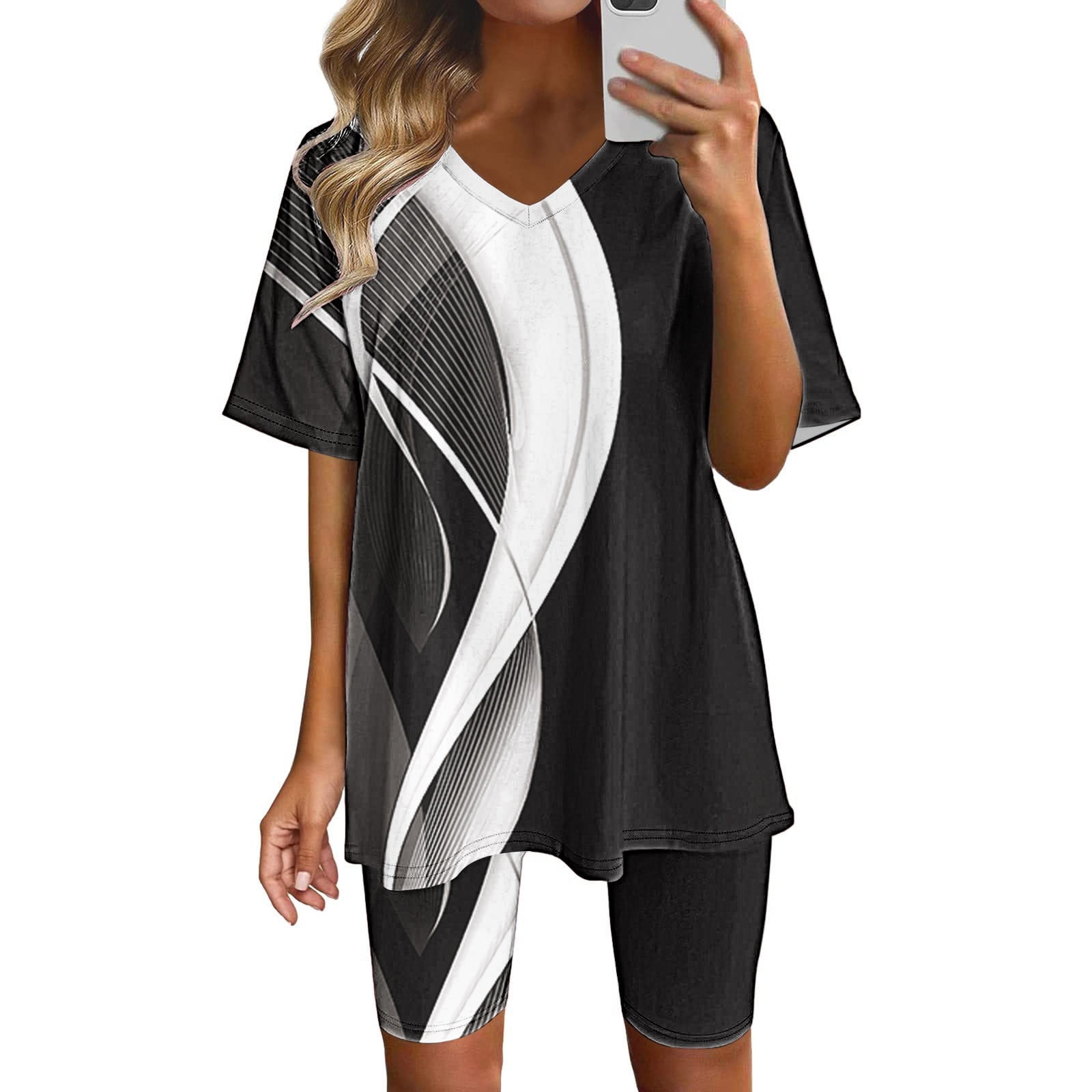 Gaecuw Plus Size Short Sets for Women Legging Sets Short Sleeve Pullover Short Length Seamless ...