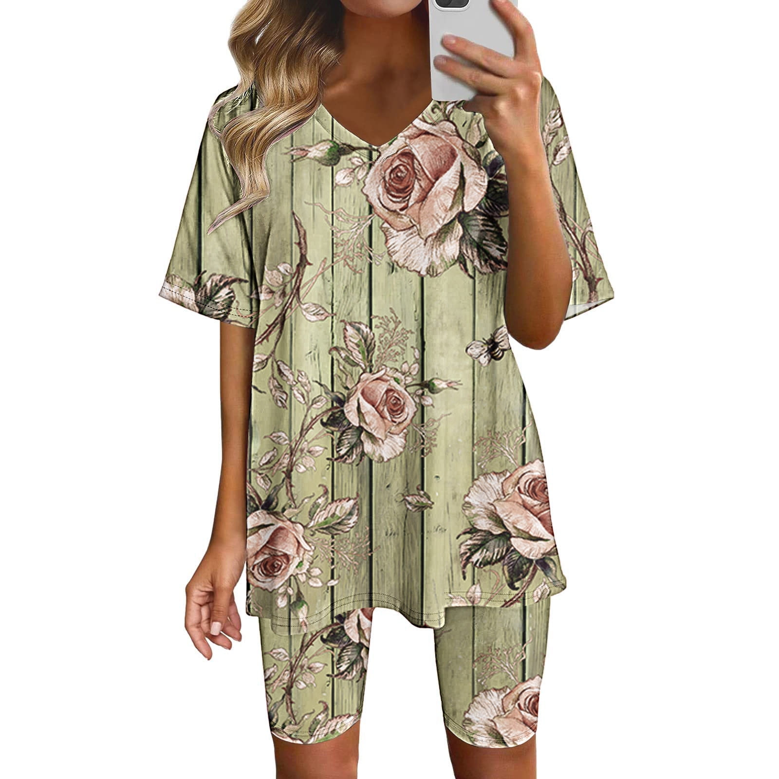 Gaecuw Short Outfits for Women 2 Piece Sets Legging Sets Short Sleeve Pullover Short Length ...