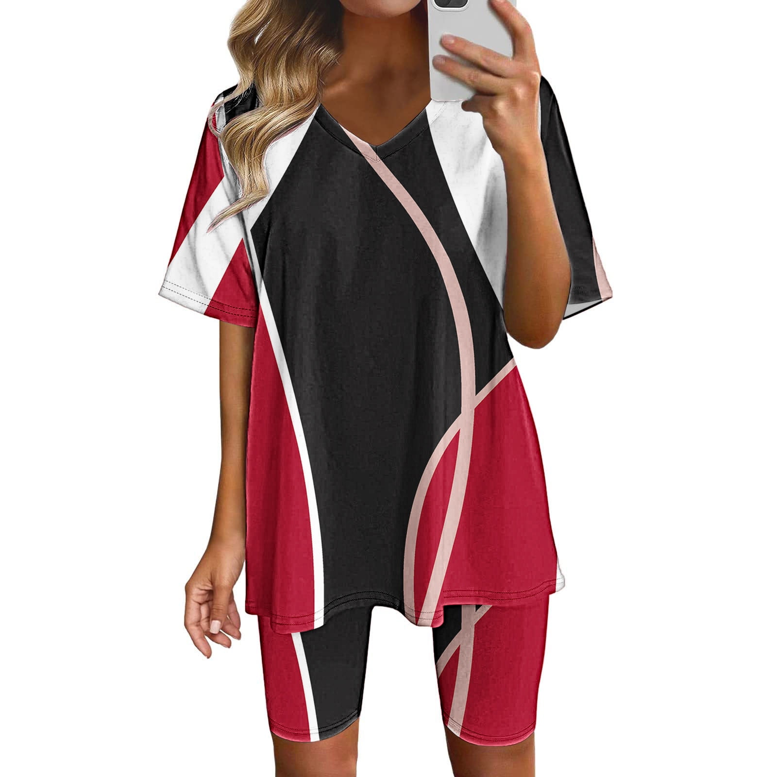 Gaecuw Short Outfits for Women 2 Piece Sets Legging Sets Short Sleeve Pullover Short Length ...