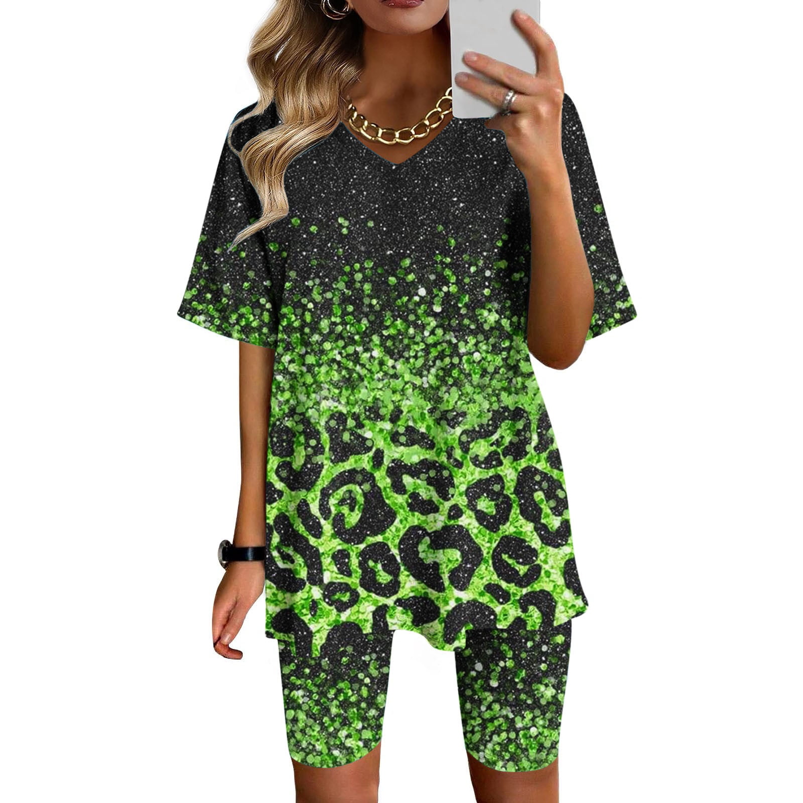 Gaecuw Short Sets Women 2 Piece Outfits Vacation Legging Sets Short Sleeve Pullover Short Length ...