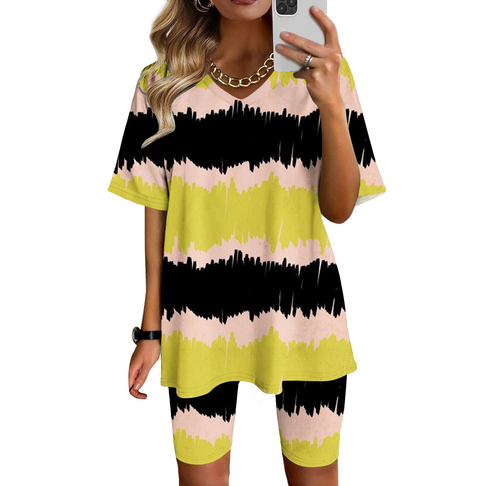 Gaecuw Two Piece Shorts Outfits for Women Legging Sets Short Sleeve Pullover Short Length ...